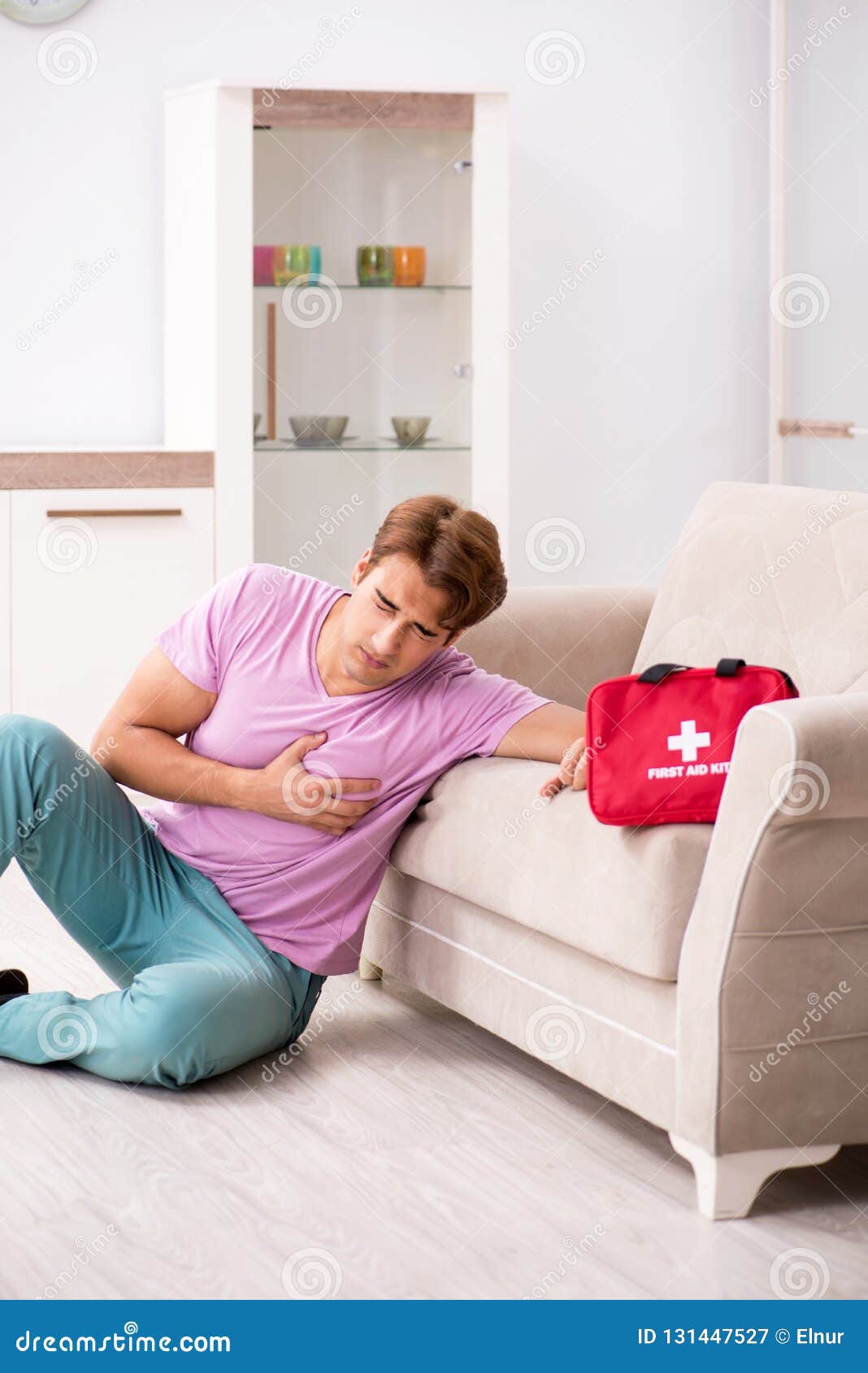 The Sick Man at Home with First Aid Kit Stock Image - Image of ...