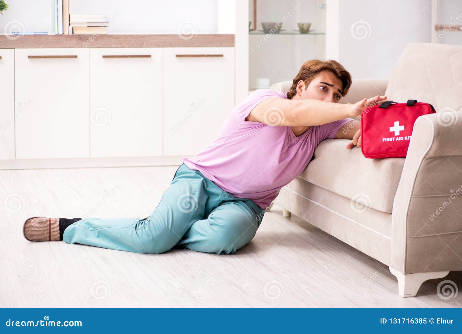 The Sick Man at Home with First Aid Kit Stock Image - Image of ...
