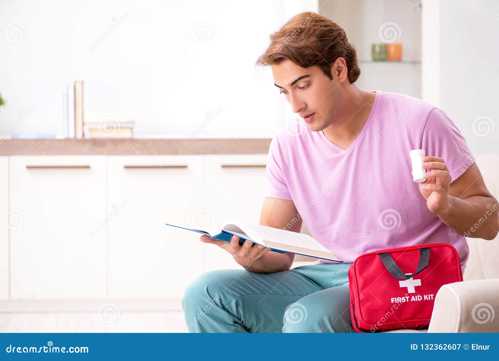 The Sick Man at Home with First Aid Kit Stock Image - Image of ...