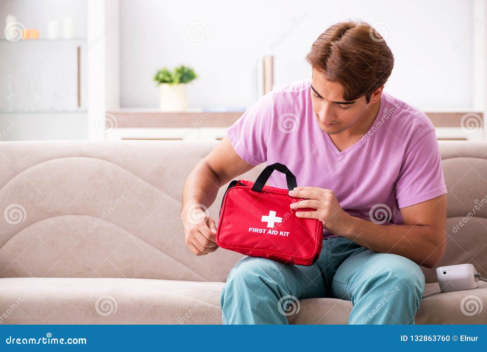 The Sick Man at Home with First Aid Kit Stock Photo - Image of accident ...