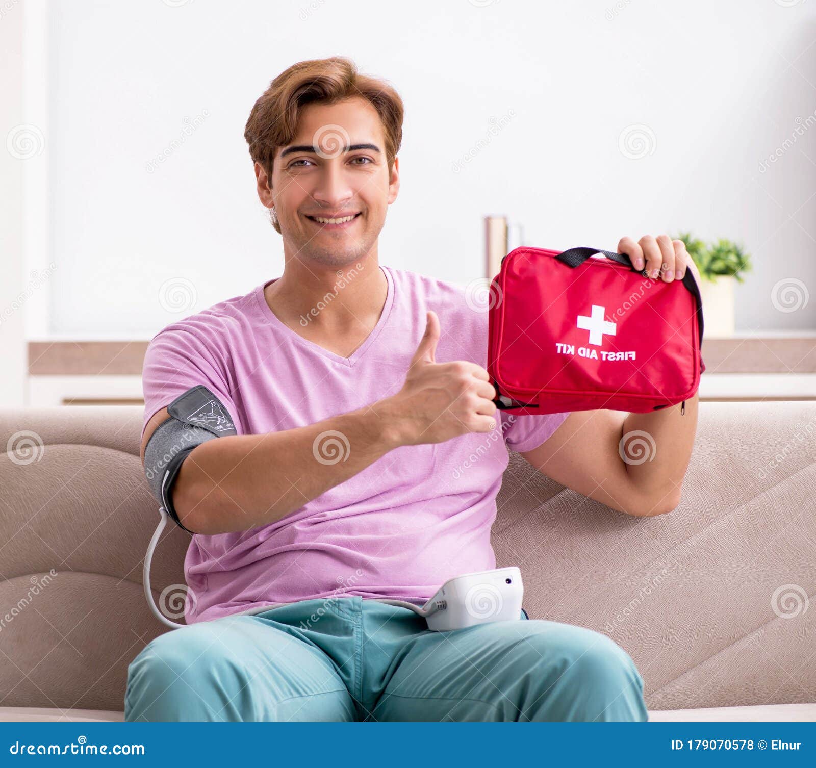 Sick Man at Home with First Aid Kit Stock Photo - Image of insurance ...