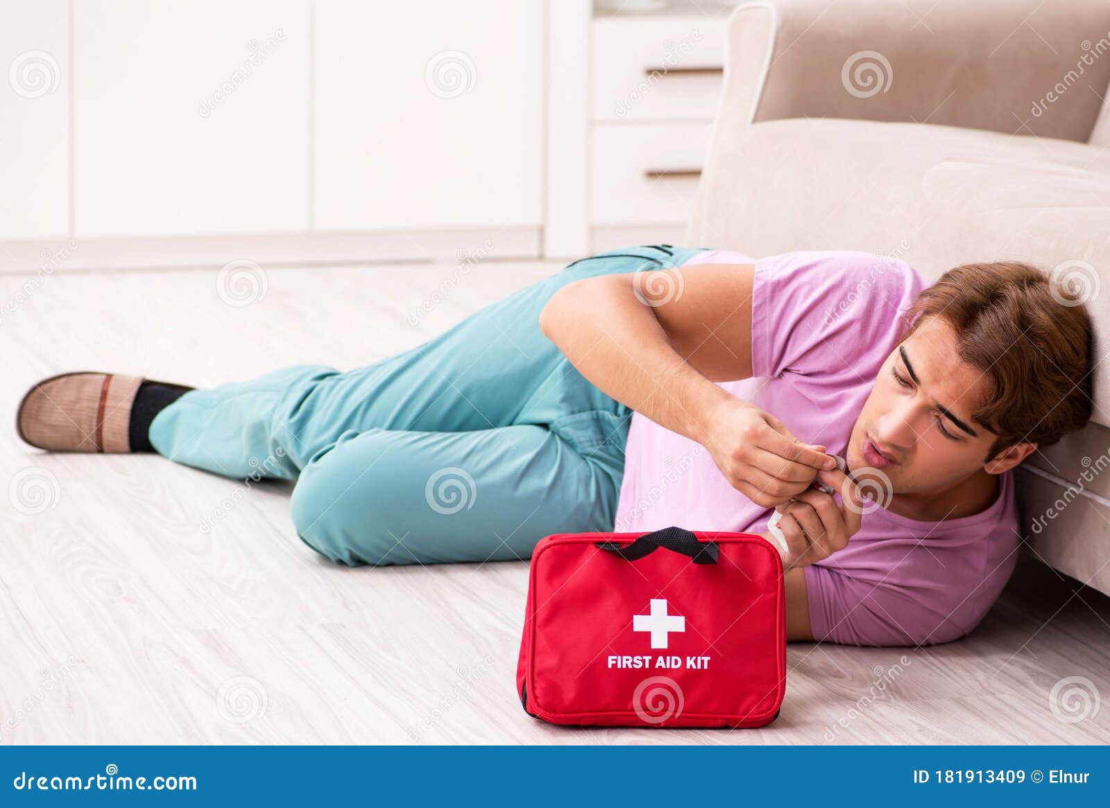 Sick Man at Home with First Aid Kit Stock Image - Image of equipment ...