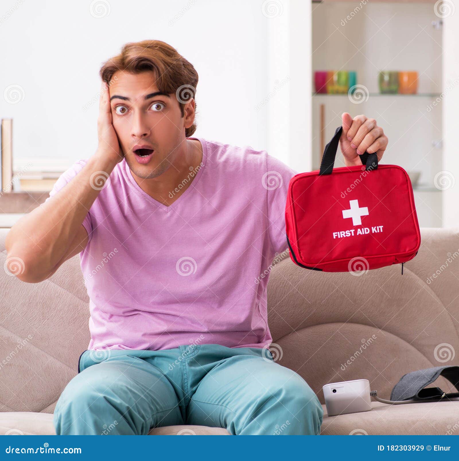 Sick Man at Home with First Aid Kit Stock Image - Image of medicine ...