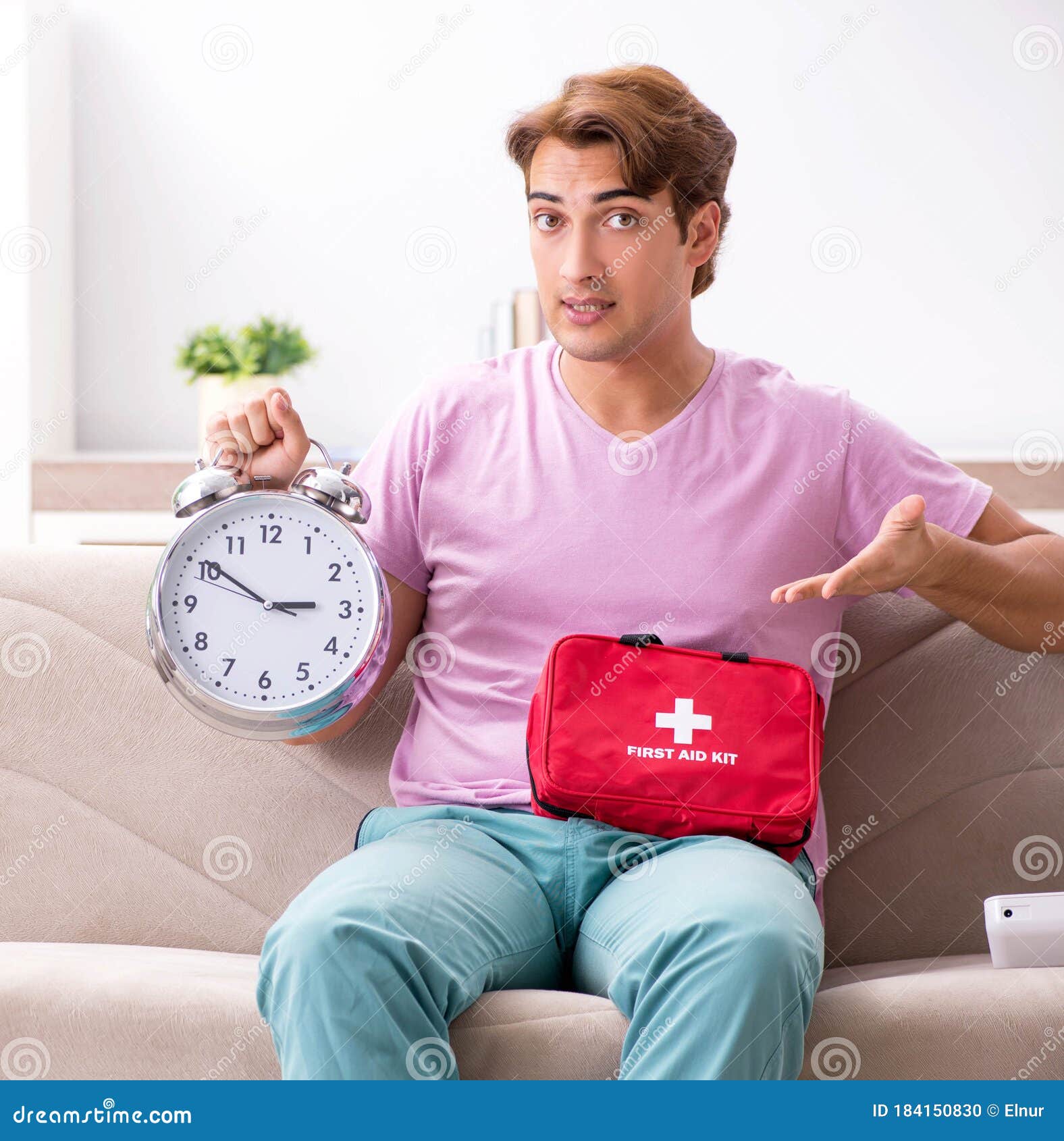 Sick Man at Home with First Aid Kit Stock Photo - Image of healthcare ...
