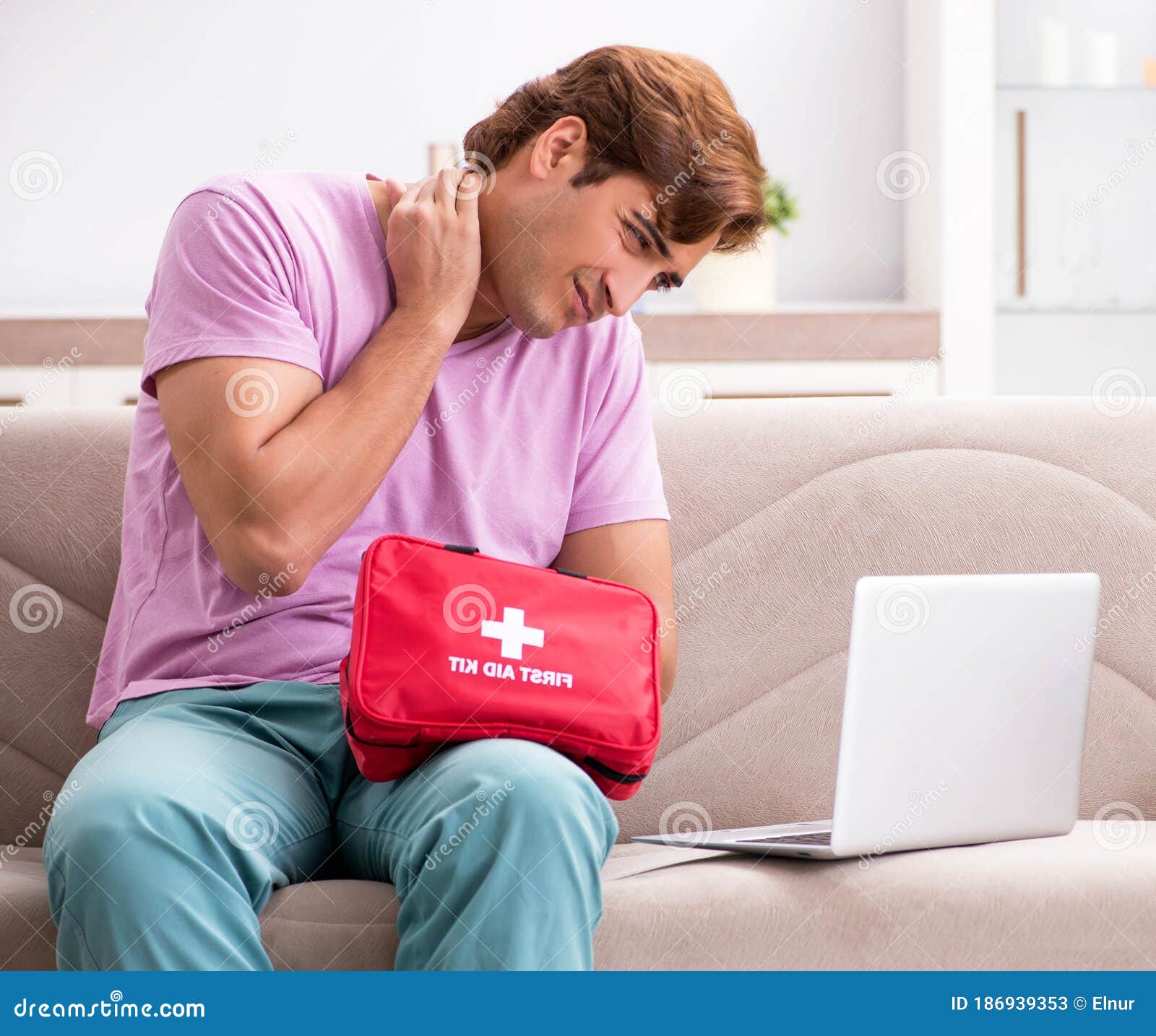 Sick Man at Home with First Aid Kit Stock Image - Image of disease ...