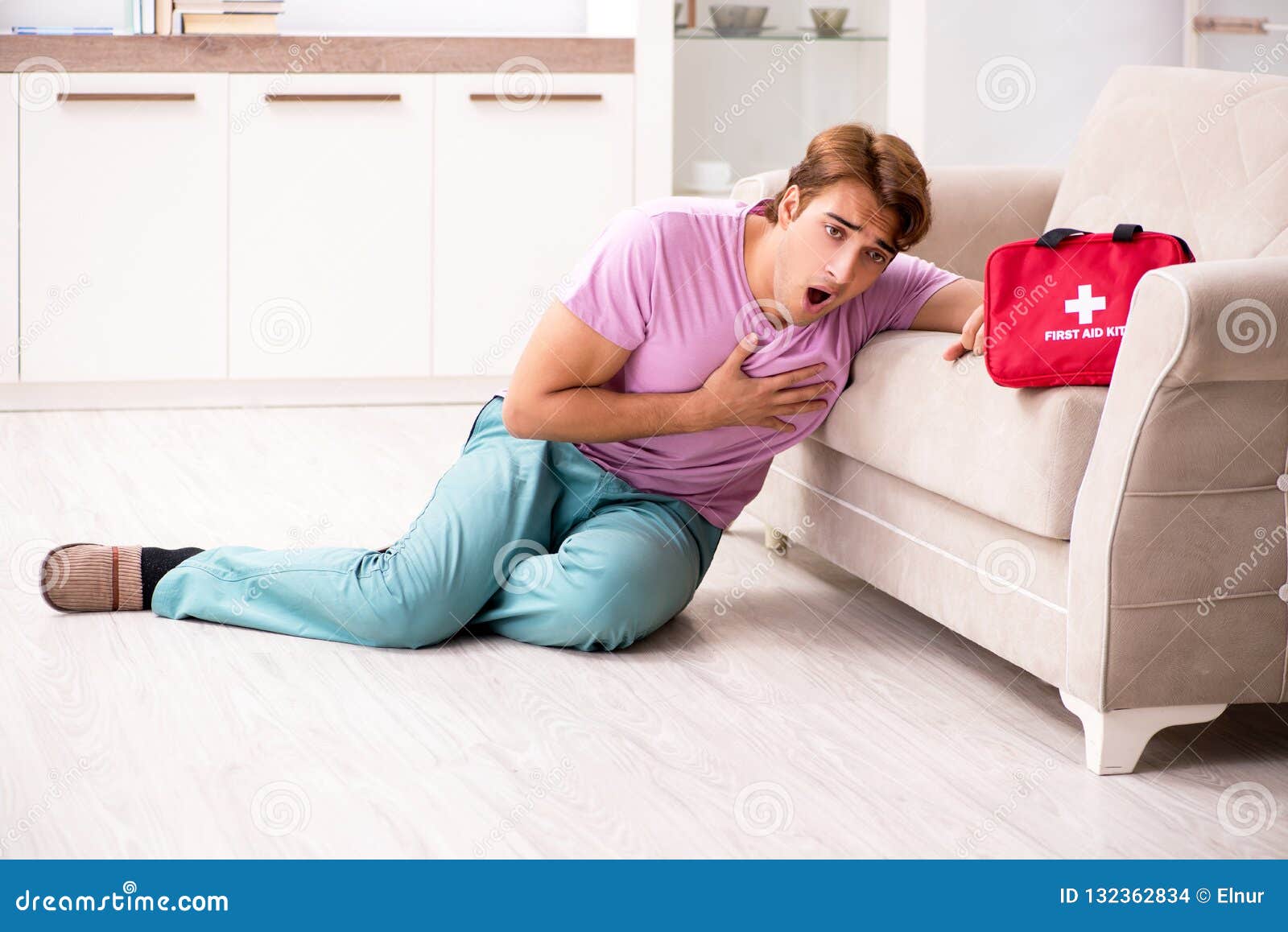 The Sick Man at Home with First Aid Kit Stock Photo - Image of chest ...