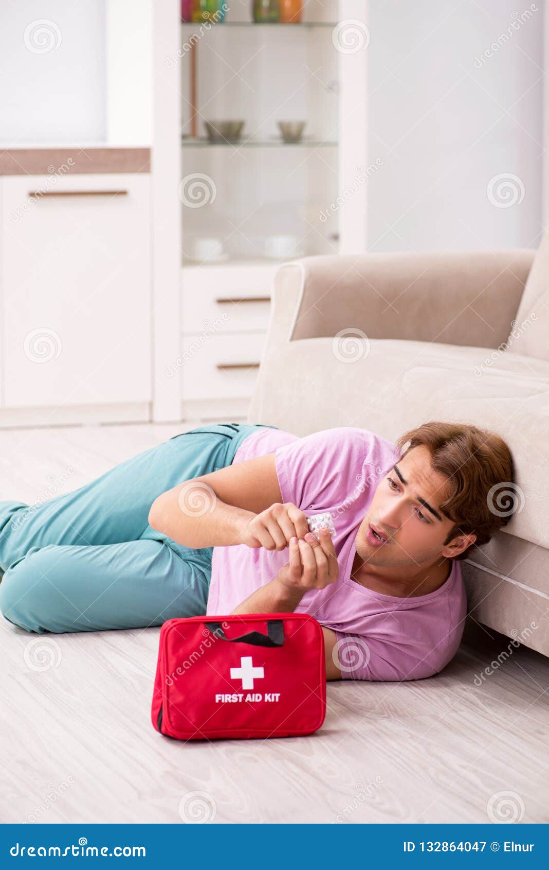 The Sick Man at Home with First Aid Kit Stock Image - Image of disease ...