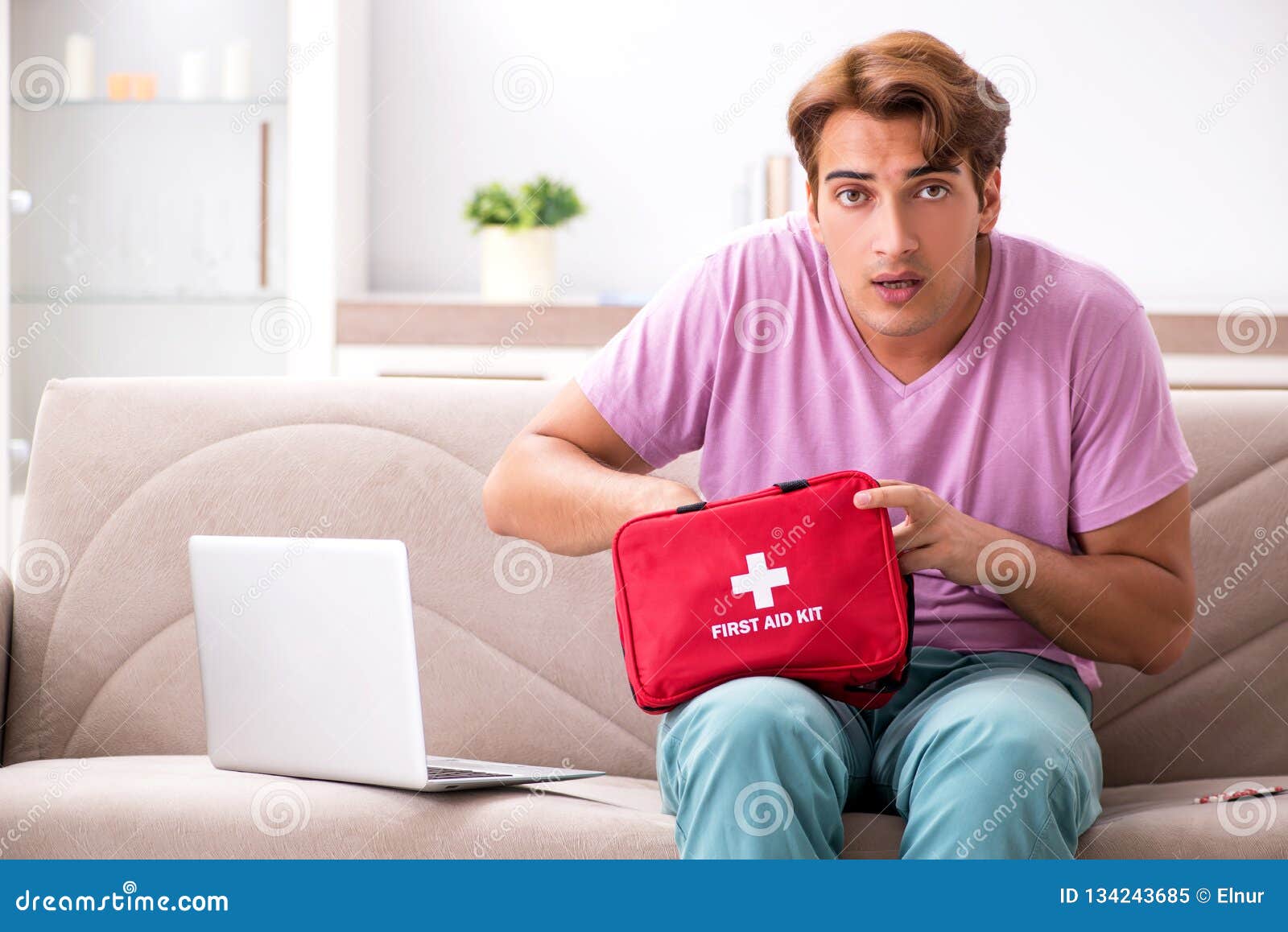 The Sick Man at Home with First Aid Kit Stock Image - Image of doctor ...