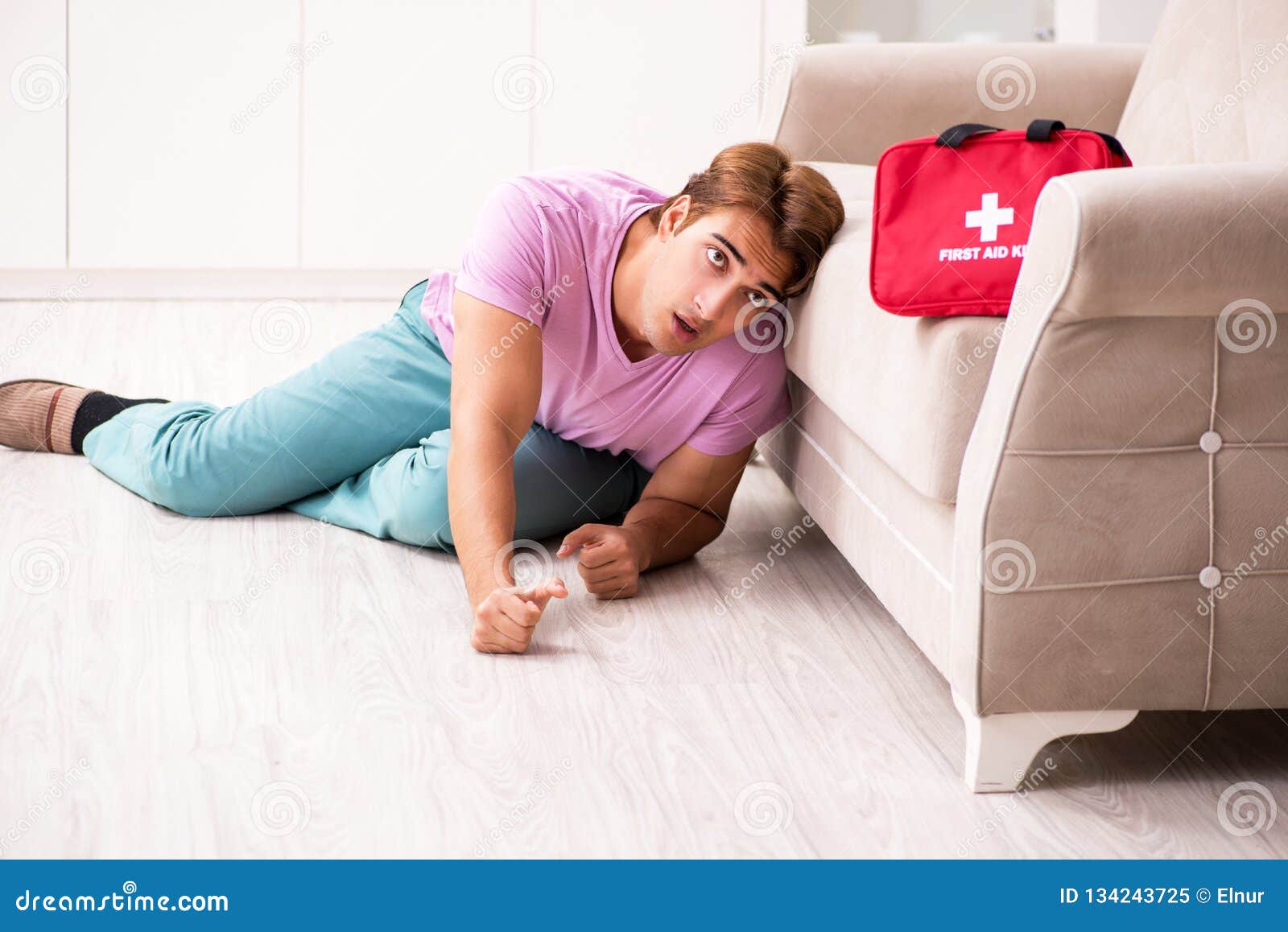 The Sick Man at Home with First Aid Kit Stock Image - Image of drug ...