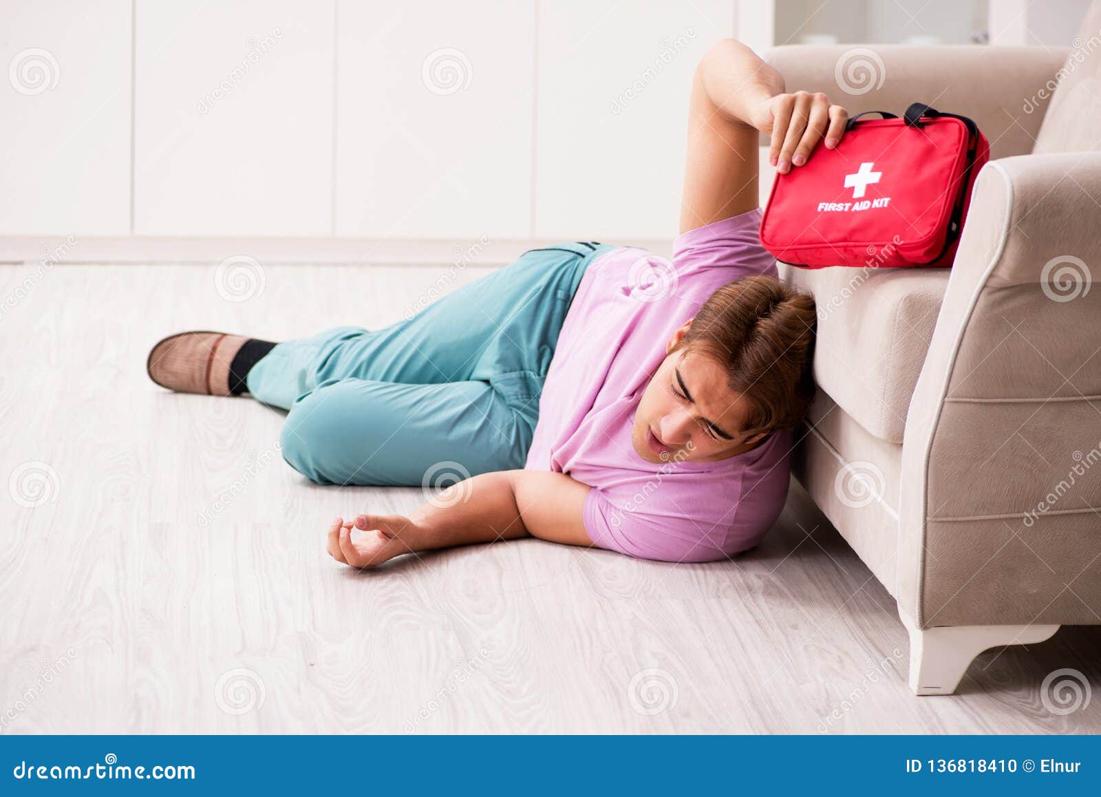 The Sick Man at Home with First Aid Kit Stock Photo - Image of cross ...