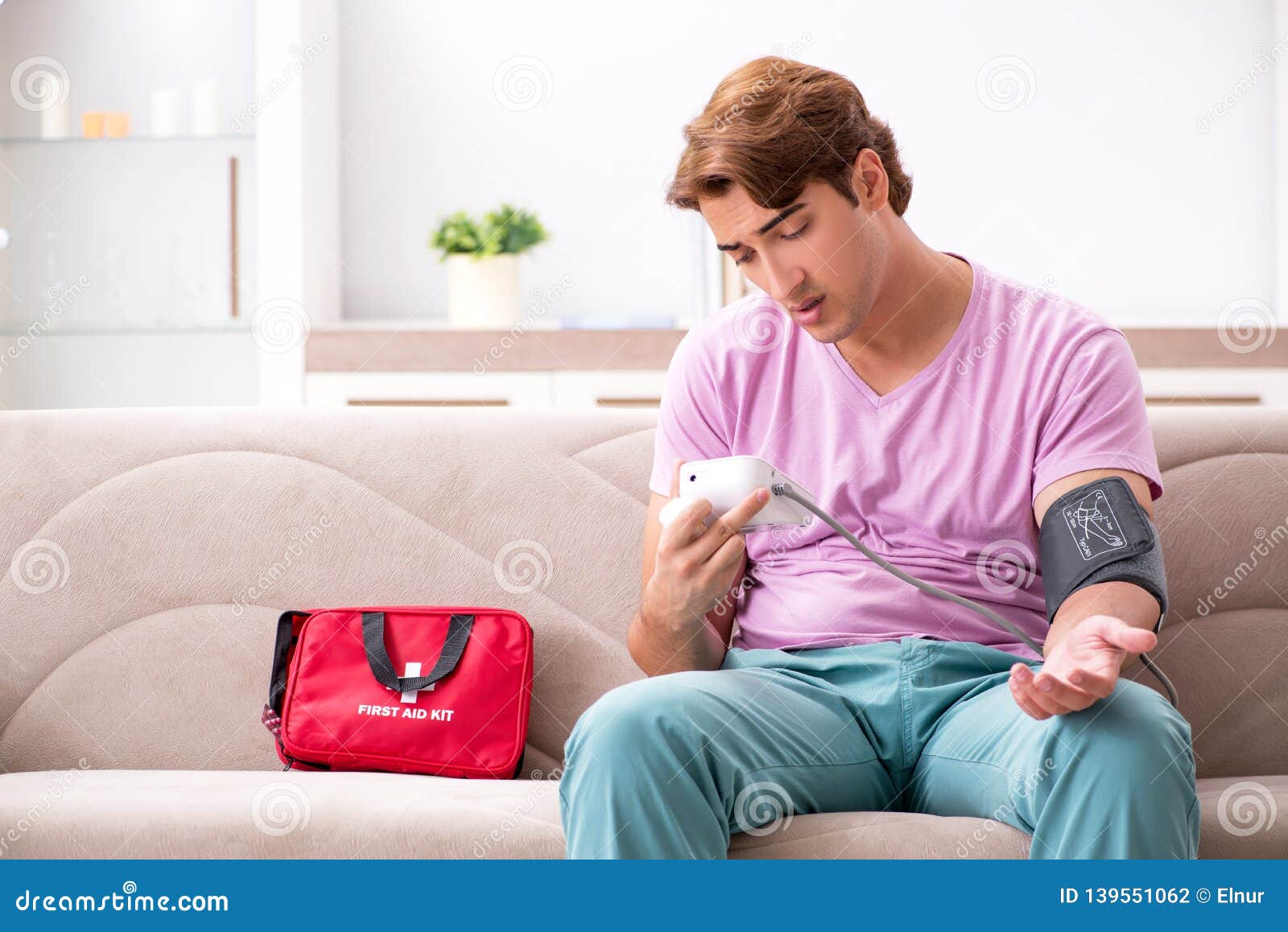 The Sick Man at Home with First Aid Kit Stock Photo - Image of ...