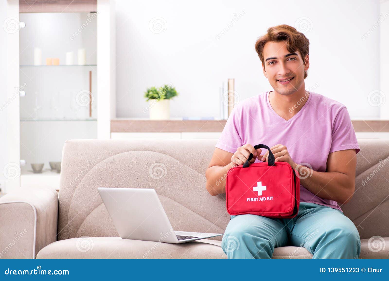 The Sick Man at Home with First Aid Kit Stock Image - Image of ...