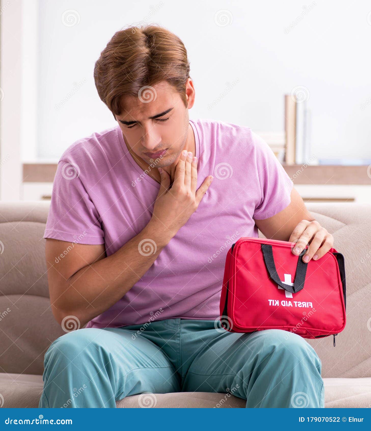 Sick Man at Home with First Aid Kit Stock Photo - Image of equipment ...