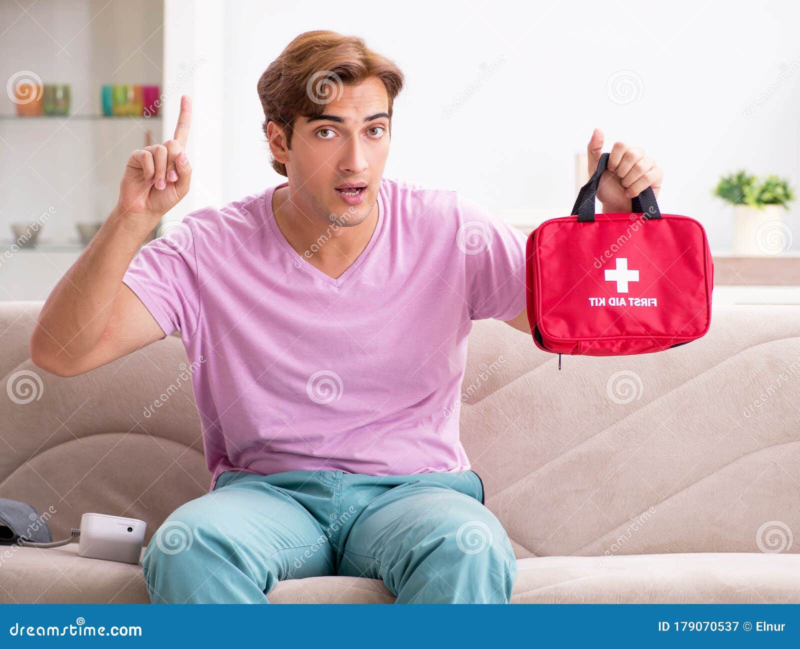 Sick Man at Home with First Aid Kit Stock Image - Image of health ...