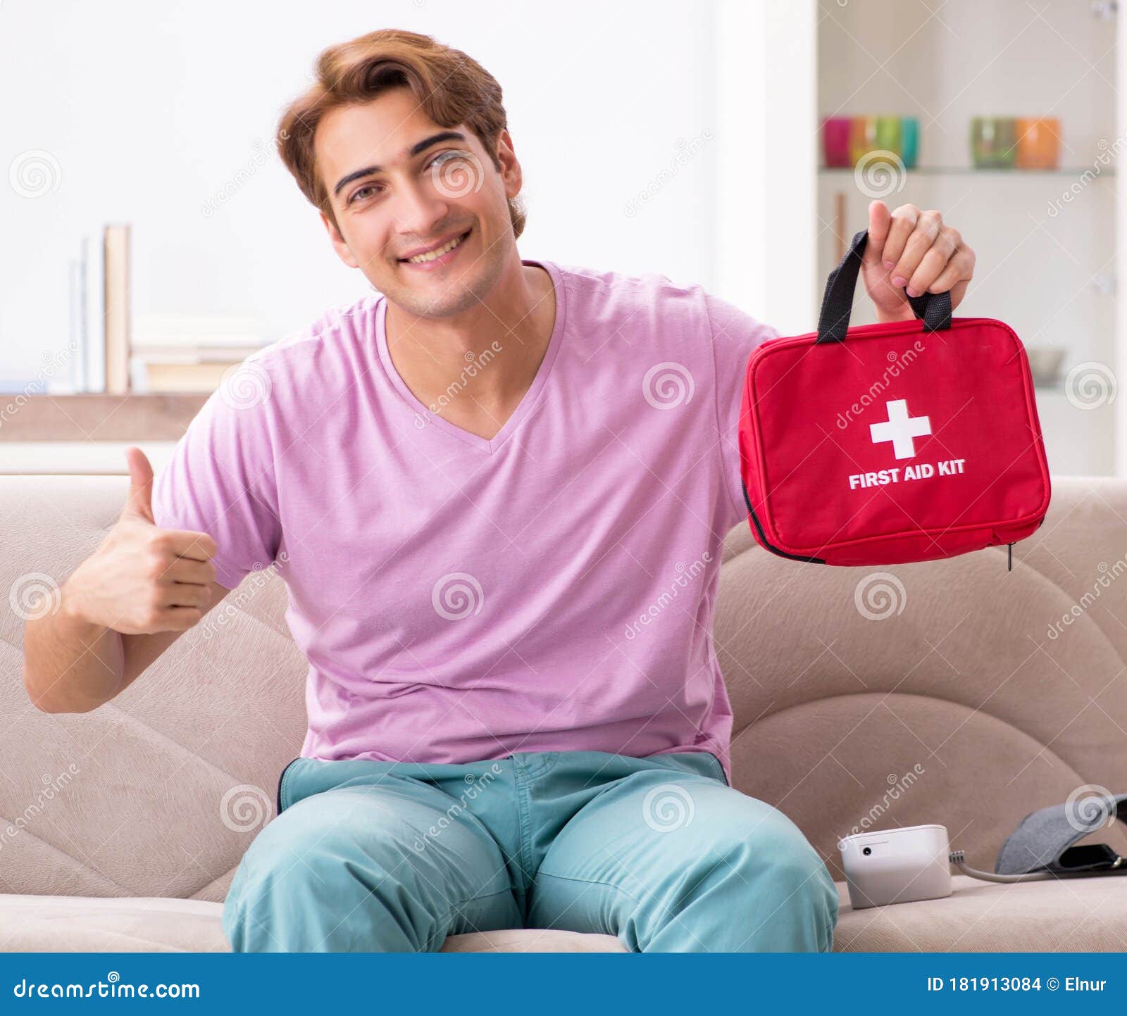 Sick Man at Home with First Aid Kit Stock Photo - Image of home, clinic: 181913084