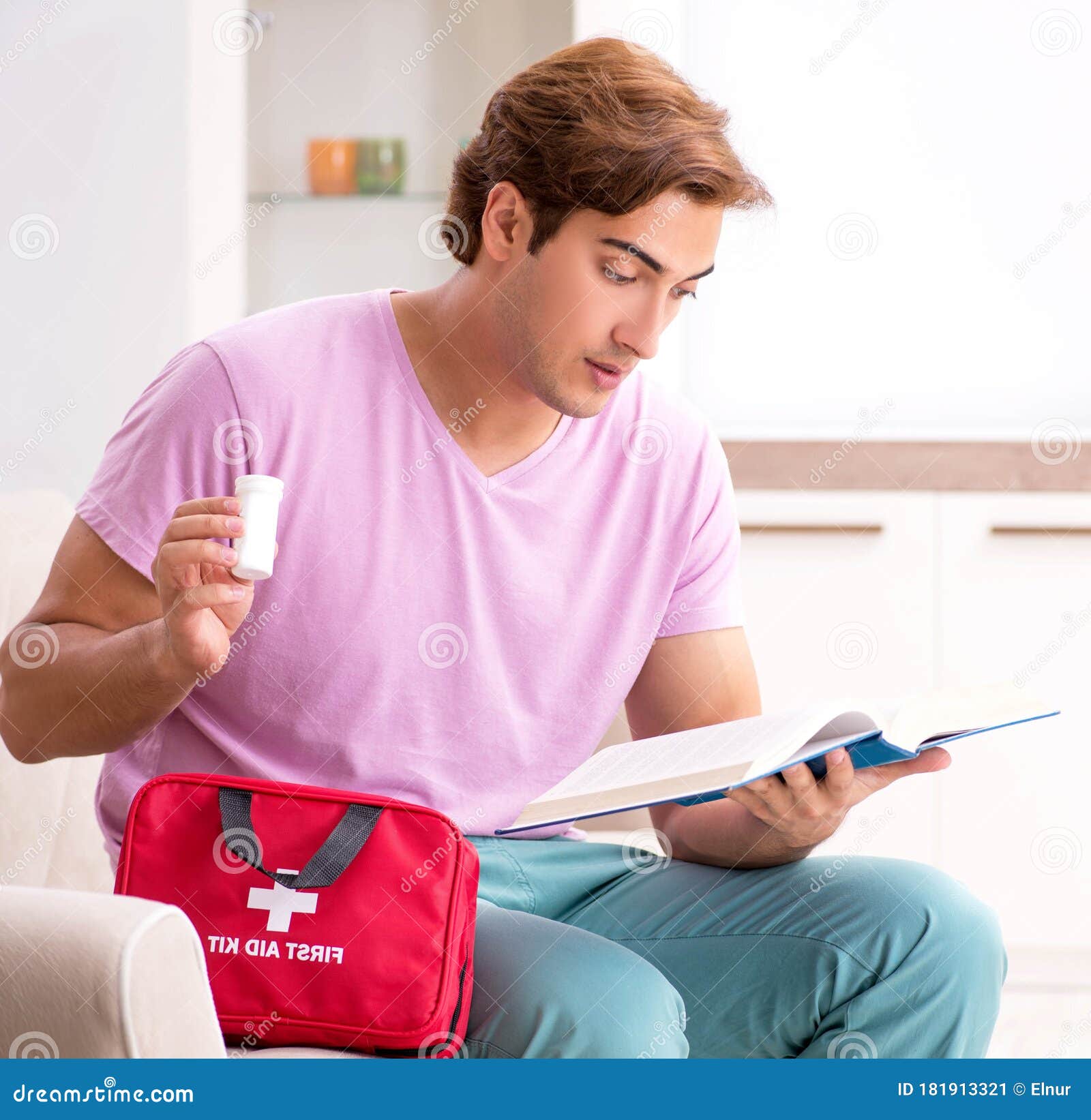 Sick Man at Home with First Aid Kit Stock Image - Image of ambulance ...