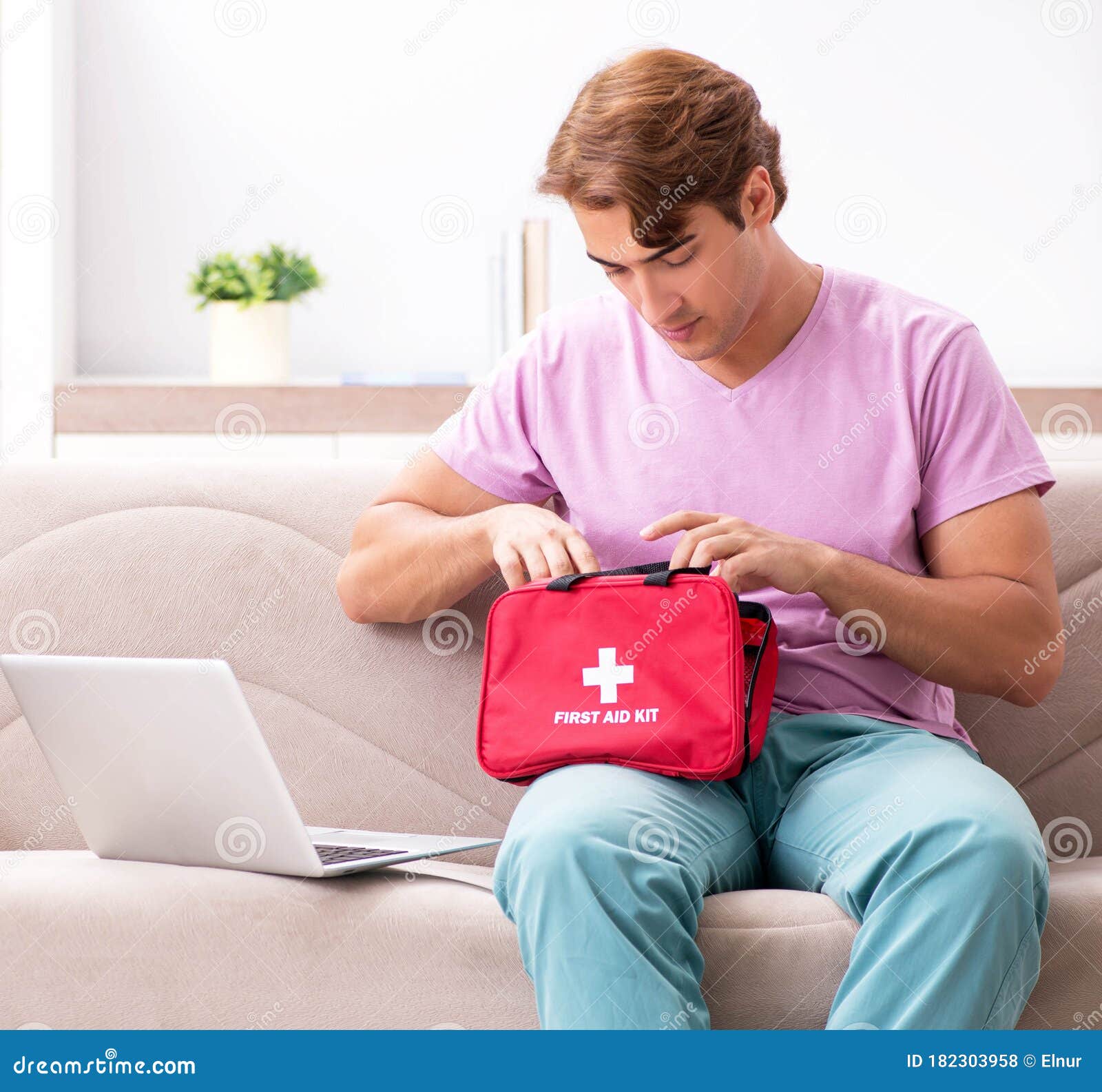 Sick Man at Home with First Aid Kit Stock Photo - Image of medical ...