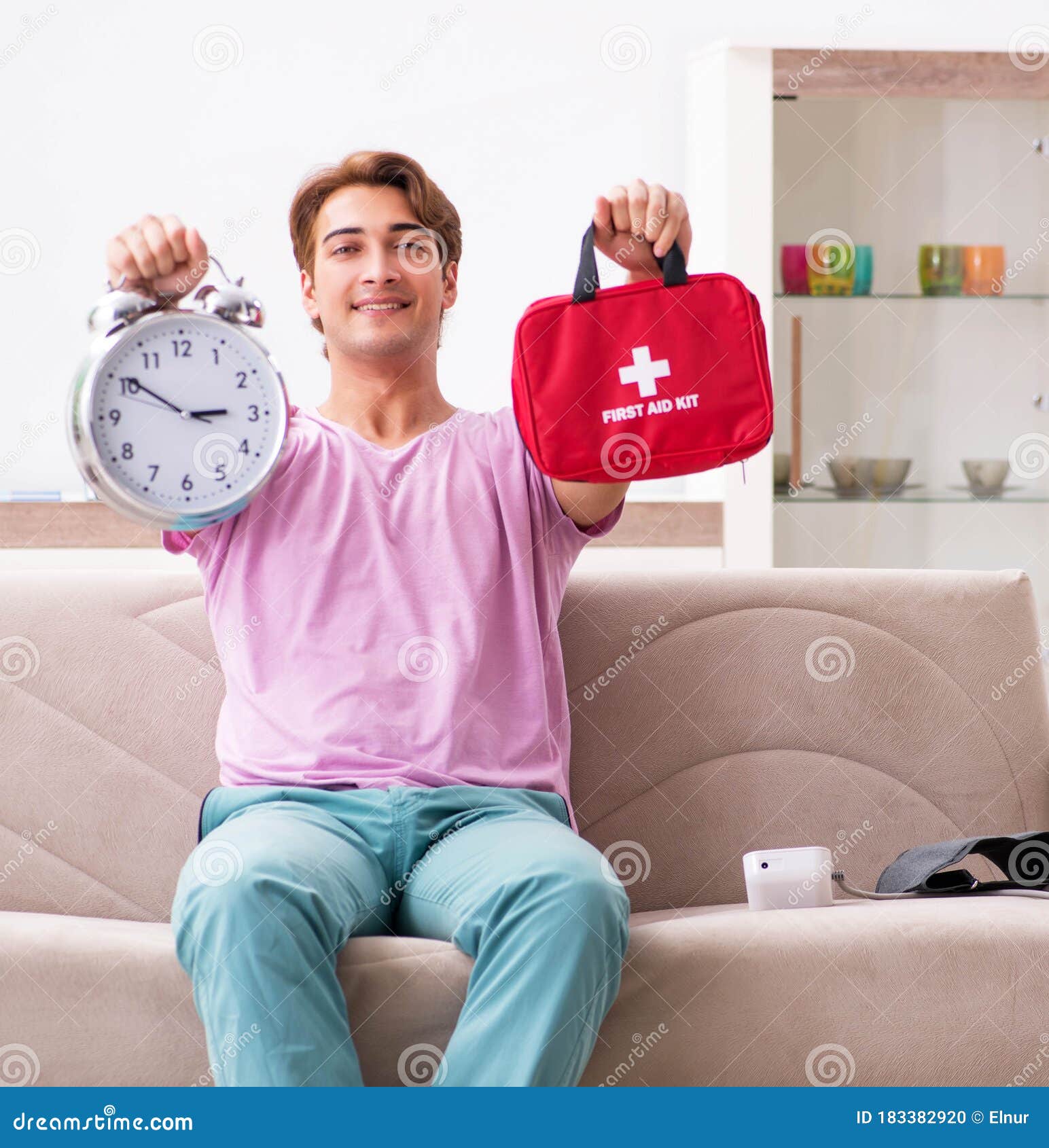 Sick Man at Home with First Aid Kit Stock Photo - Image of medical ...