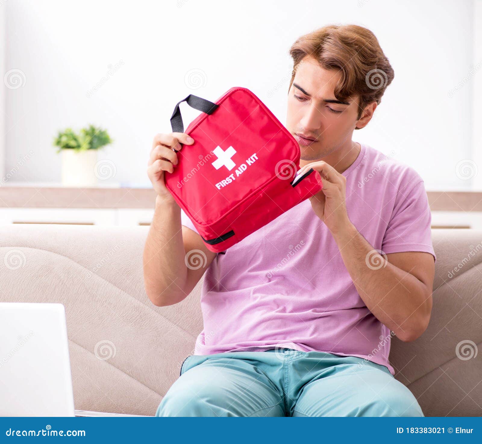 Sick Man at Home with First Aid Kit Stock Image - Image of house, case ...