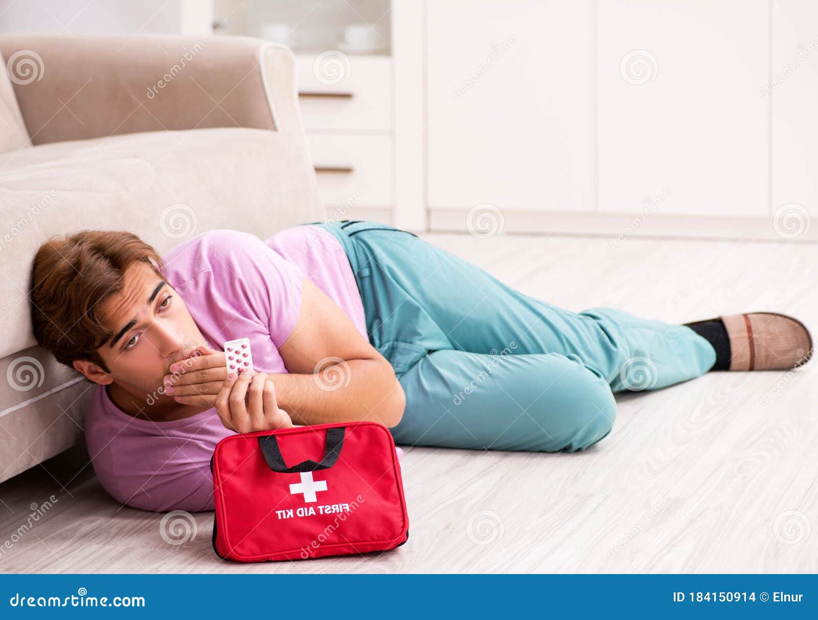 Sick Man at Home with First Aid Kit Stock Photo - Image of equipment ...