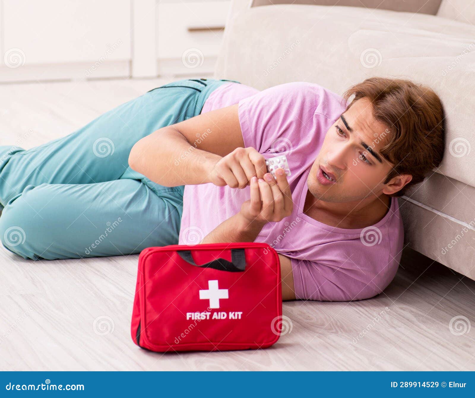 Sick Man at Home with First Aid Kit Stock Image - Image of emergency ...