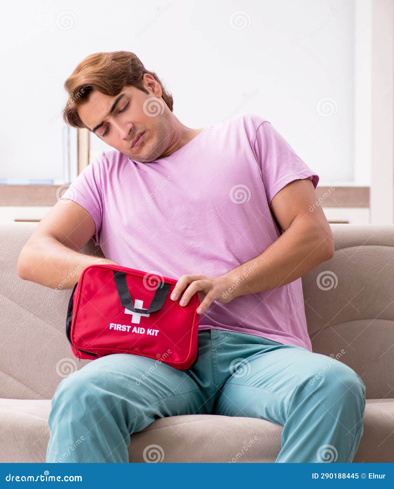 Sick Man at Home with First Aid Kit Stock Image - Image of home, house: 290188445