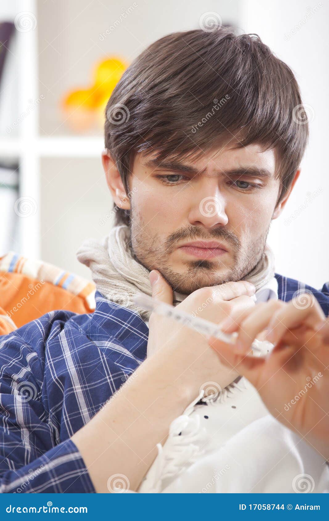 Sick Man Looking at Thermometer Stock Photo - Image of adult, care ...