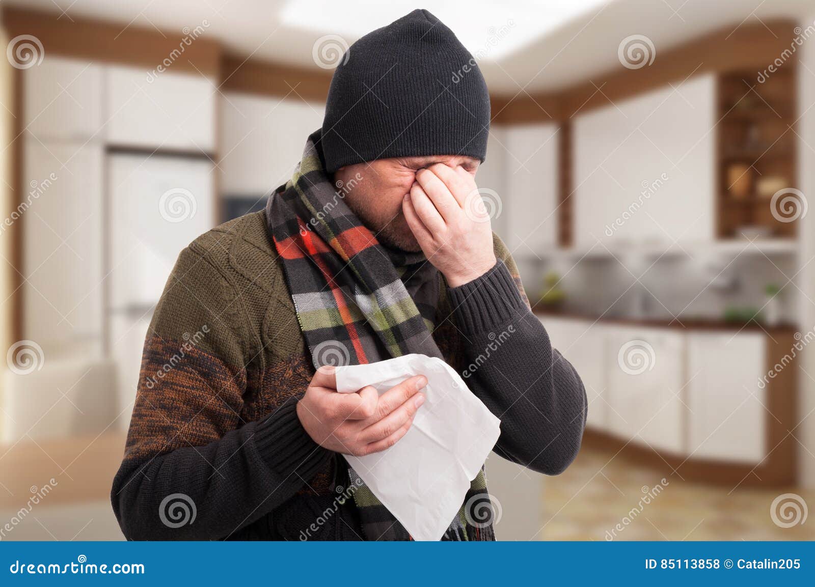 Sick Man with Nose Congestion and Headache Stock Photo - Image of ...