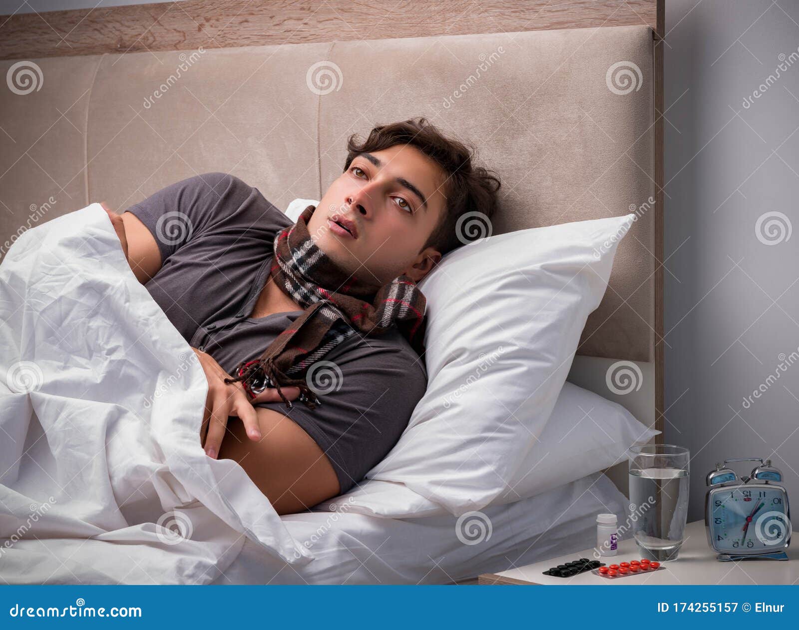 Sick Man Resting in the Bed Stock Image - Image of indoor, person ...