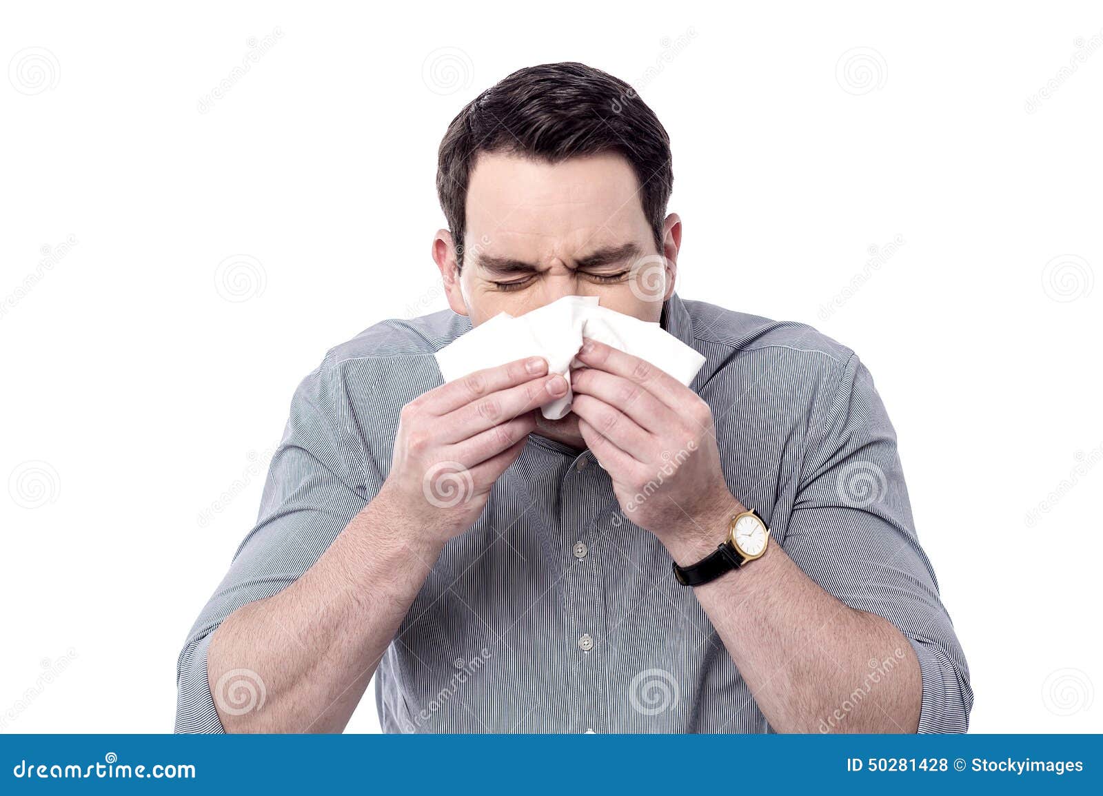 Sick man sneezing stock photo. Image of posing, handkerchief - 50281428