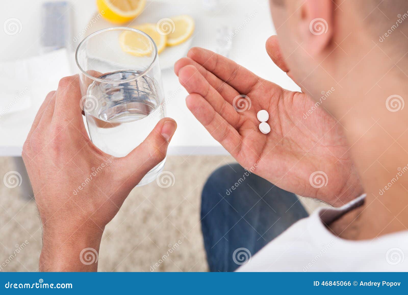 Sick Man Taking Tablets with Glass of Water Stock Photo - Image of ...