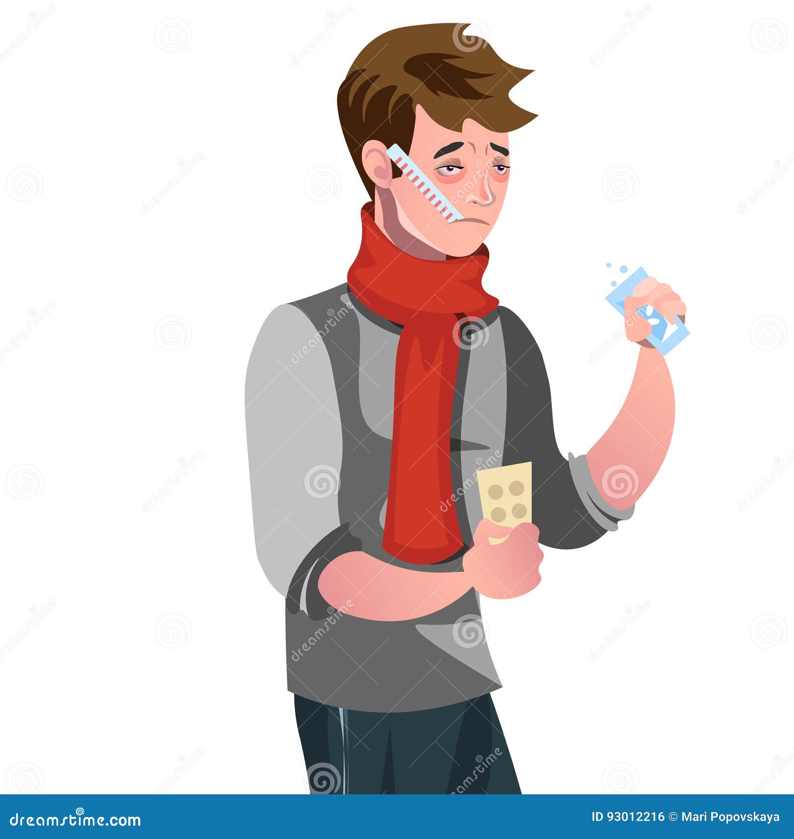 Sick Man with a Thermometer Stock Vector - Illustration of chill, hand ...