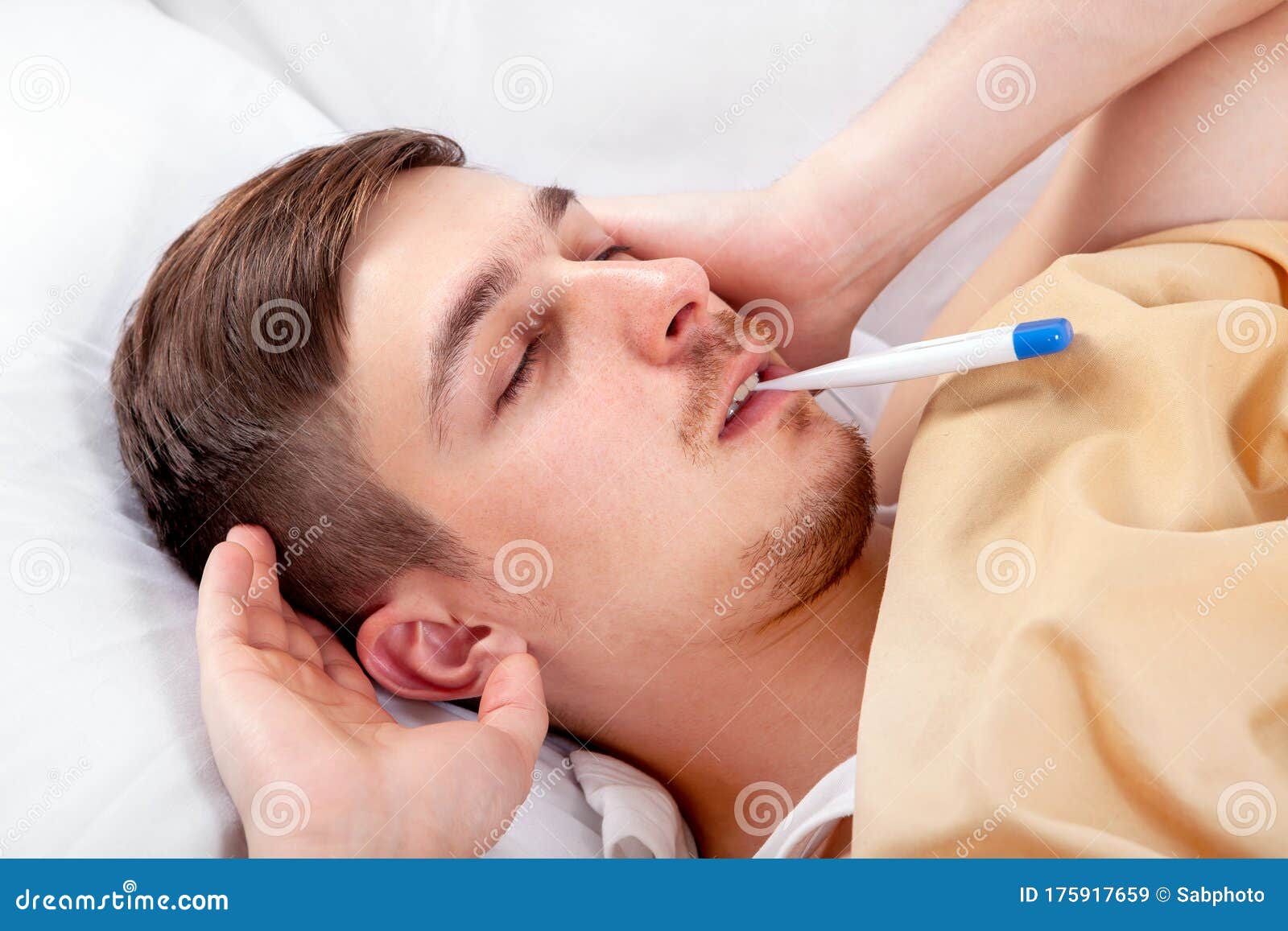 Sick Man with a Thermometer Stock Image - Image of measure, human: 175917659