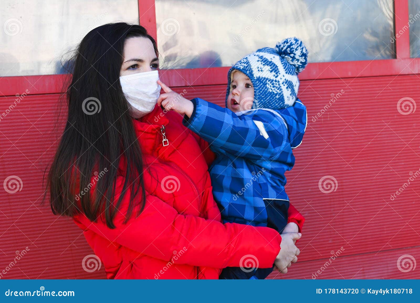 Sick Mother Walks with Her Child Outside. Virus Spread Concept Stock ...