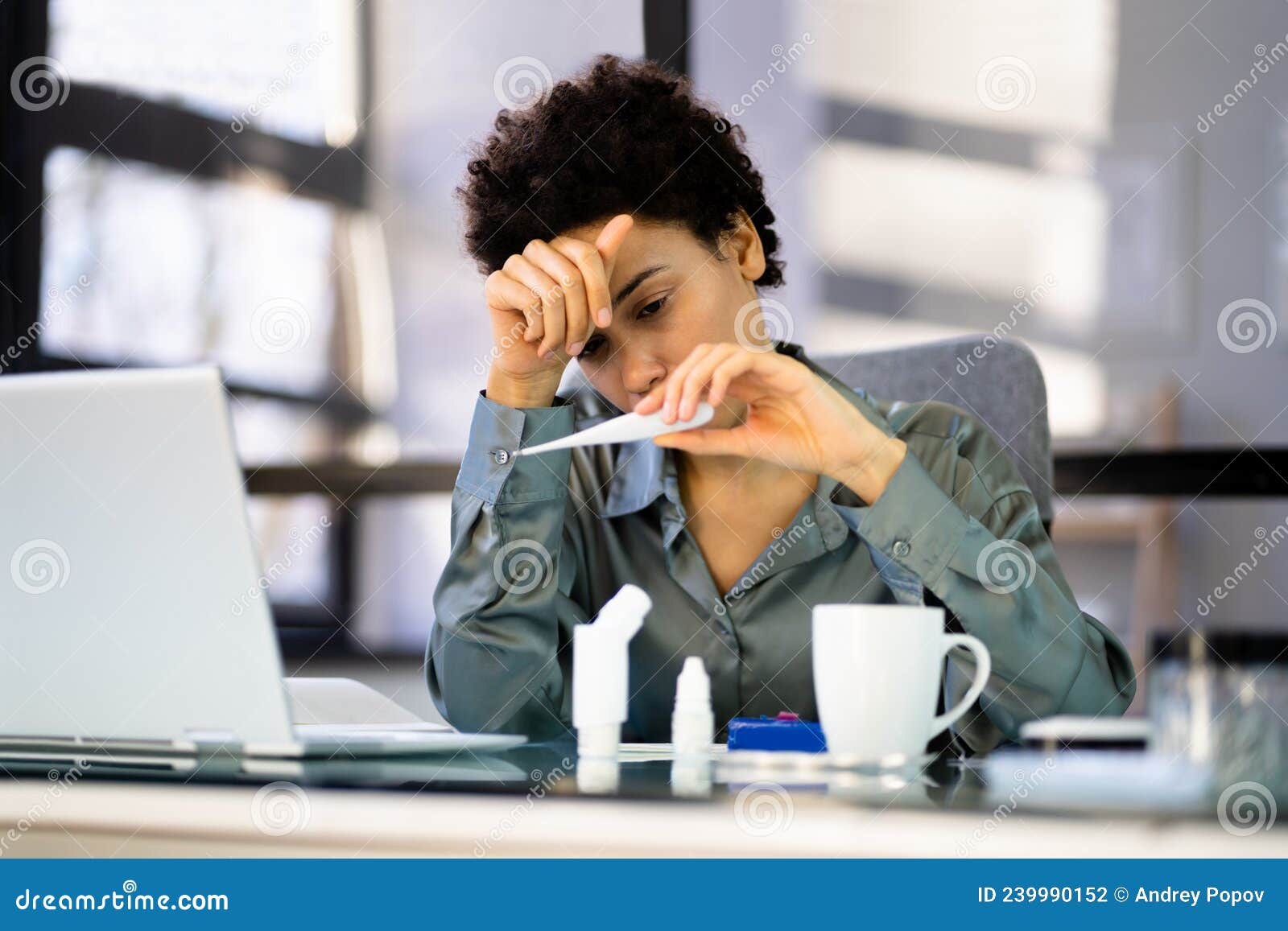 Sick Office Employee Worker with Cold Stock Photo - Image of fever ...