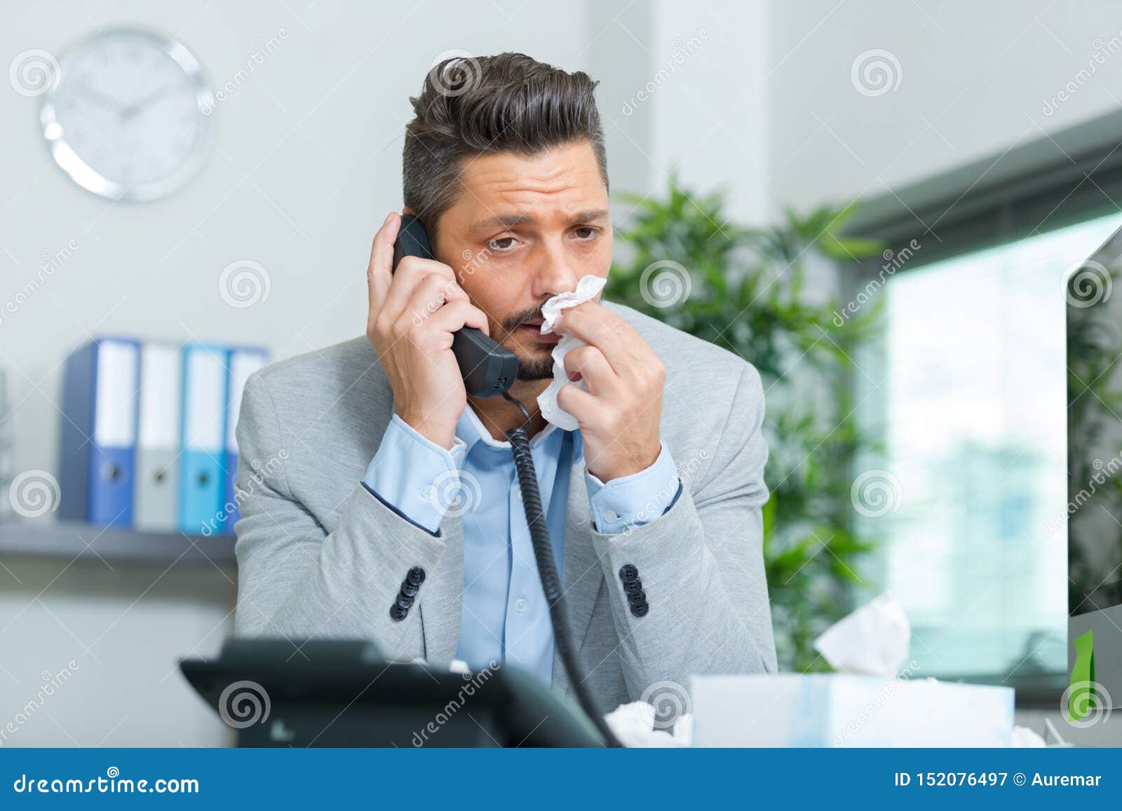 Sick Office Worker Answering Call Stock Image - Image of computer, call ...