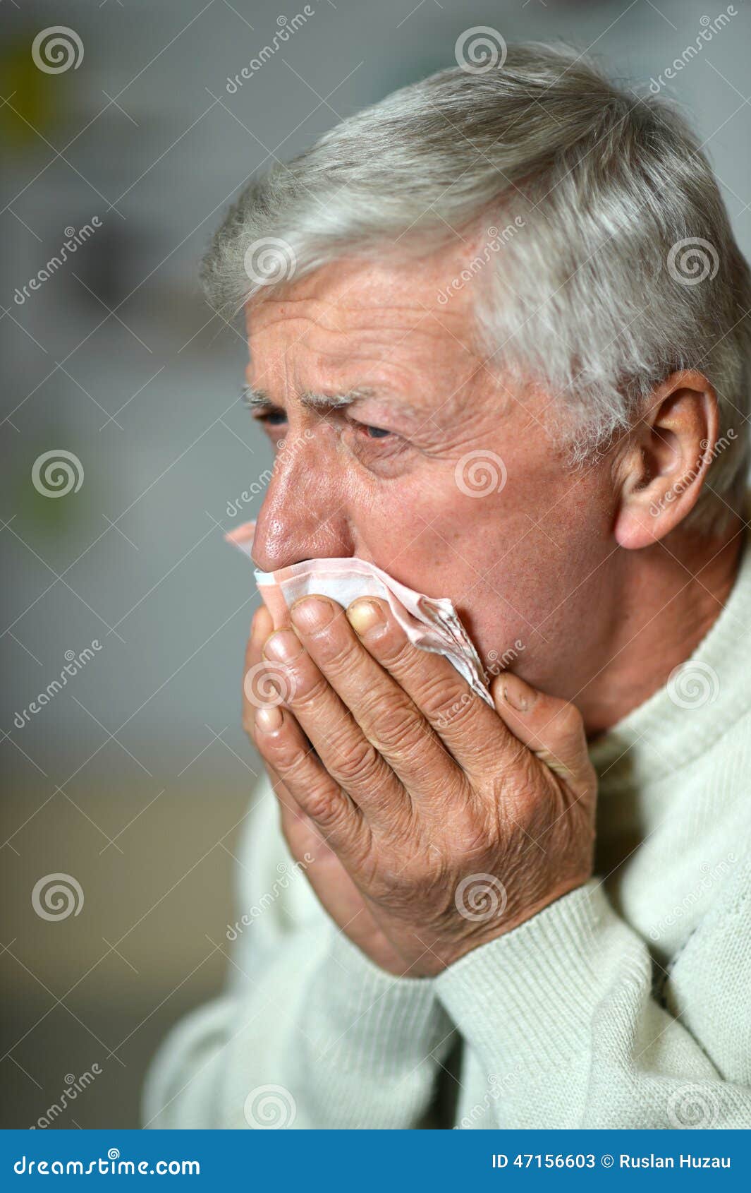Sick old man on grey stock image. Image of isolated, closeup - 47156603