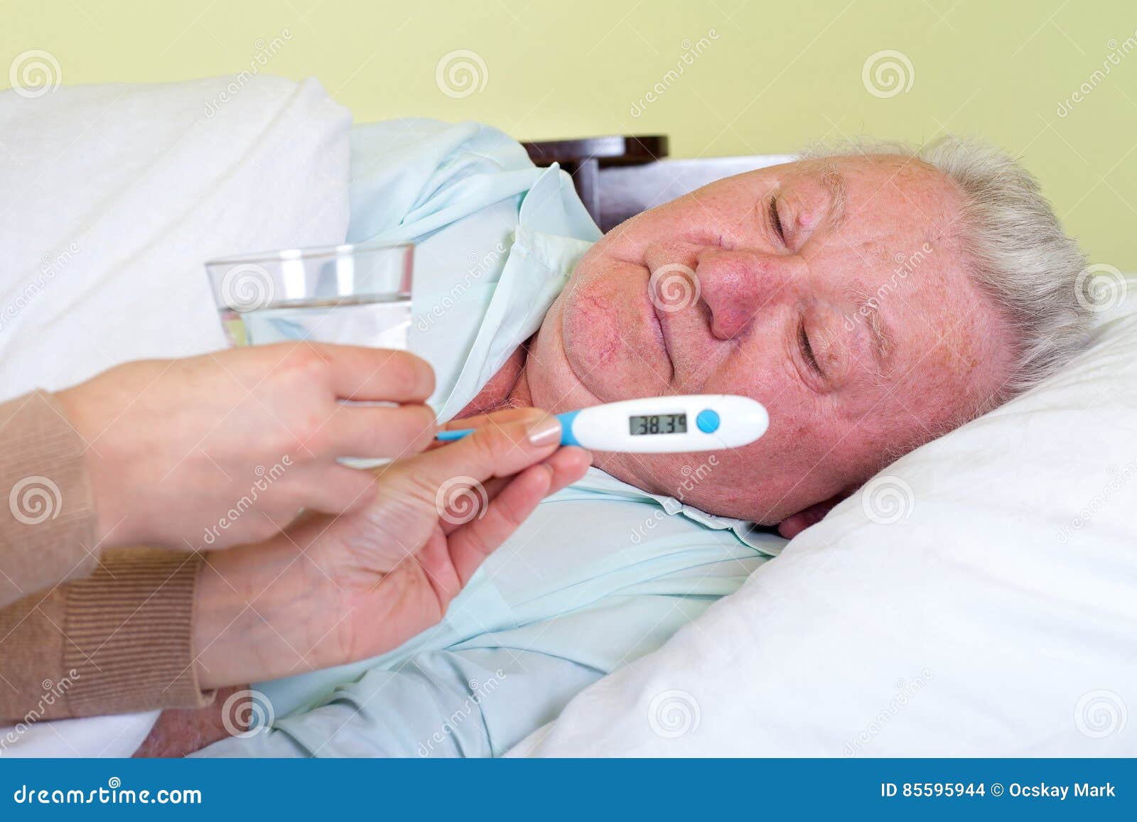 Sick old man having fever stock photo. Image of heat - 85595944