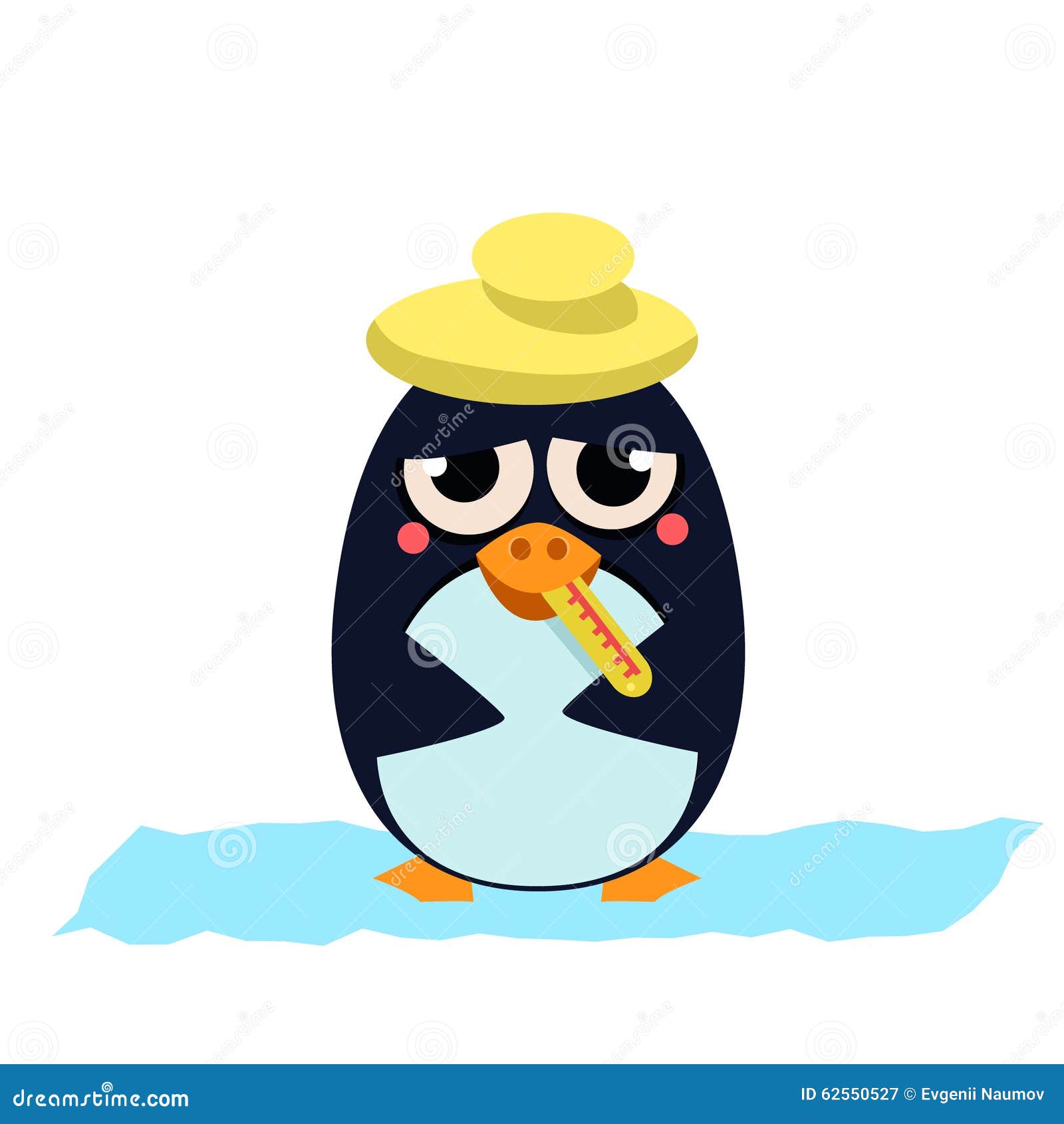 Sad Sick Penguin With Thermometer And Hot Drink. Cartoon Vector ...