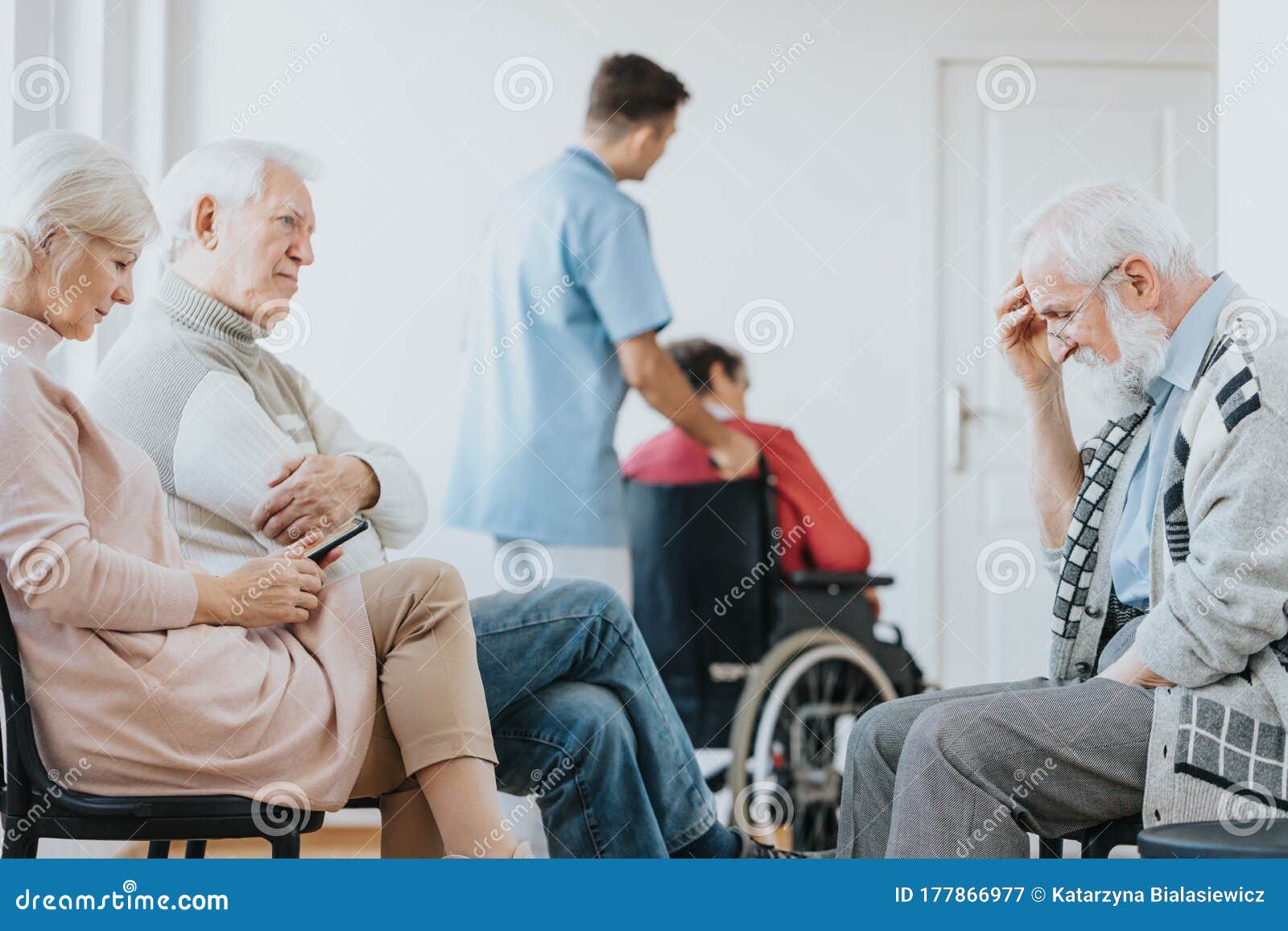 Sick people in a line stock image. Image of older, therapy - 177866977