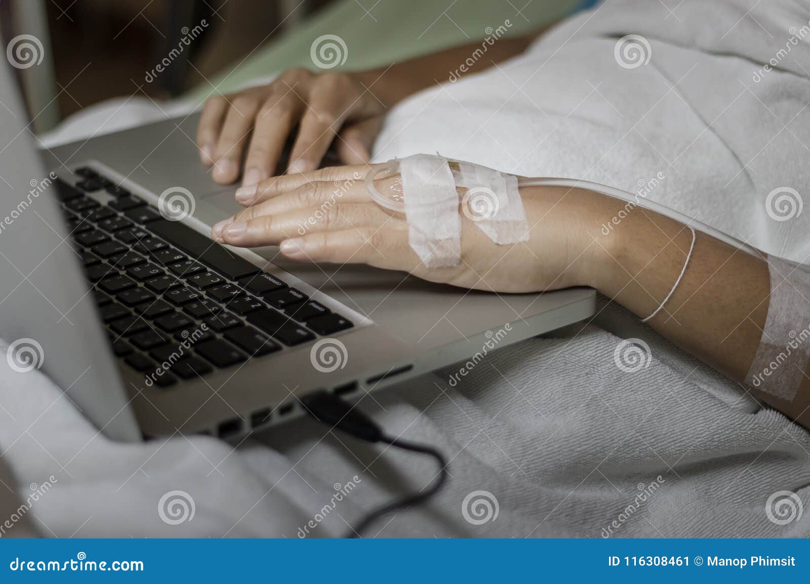 Sick People are Using the Notebook. Stock Image - Image of business ...