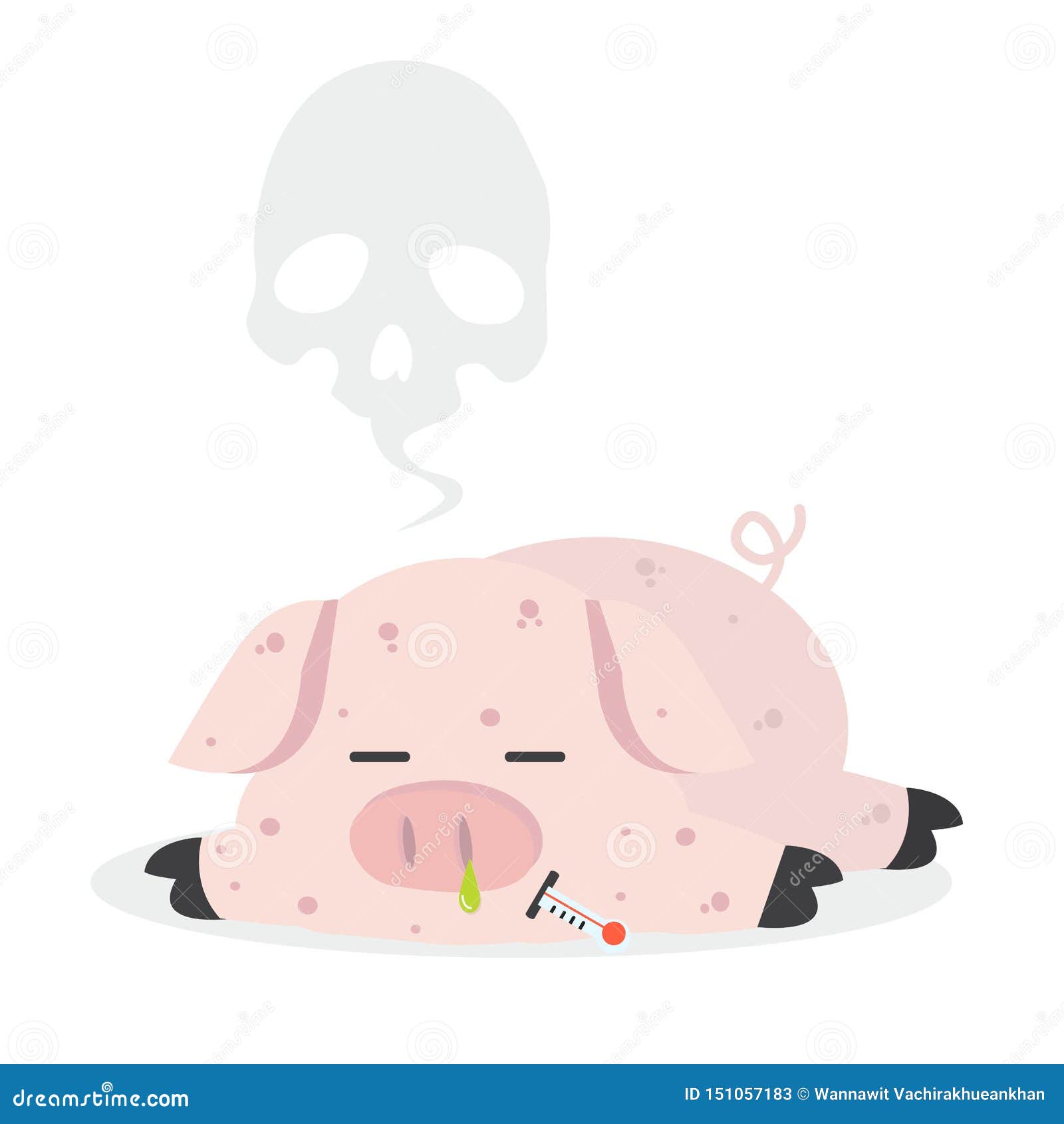 Sick Pig Swine Flu with Dead Stock Vector - Illustration of personage ...