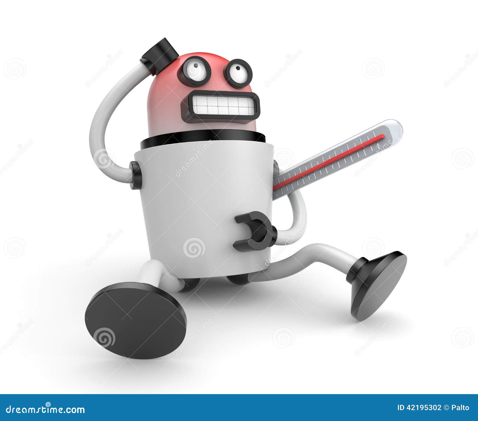Sick Robot Sneezes At Scared Man Vector. Isolated Illustration ...