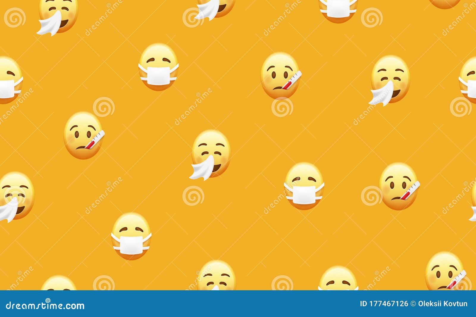 Sick. Seamless Emoji Pattern. Ill, Flu, Cold Symptomps. Vector Royalty ...