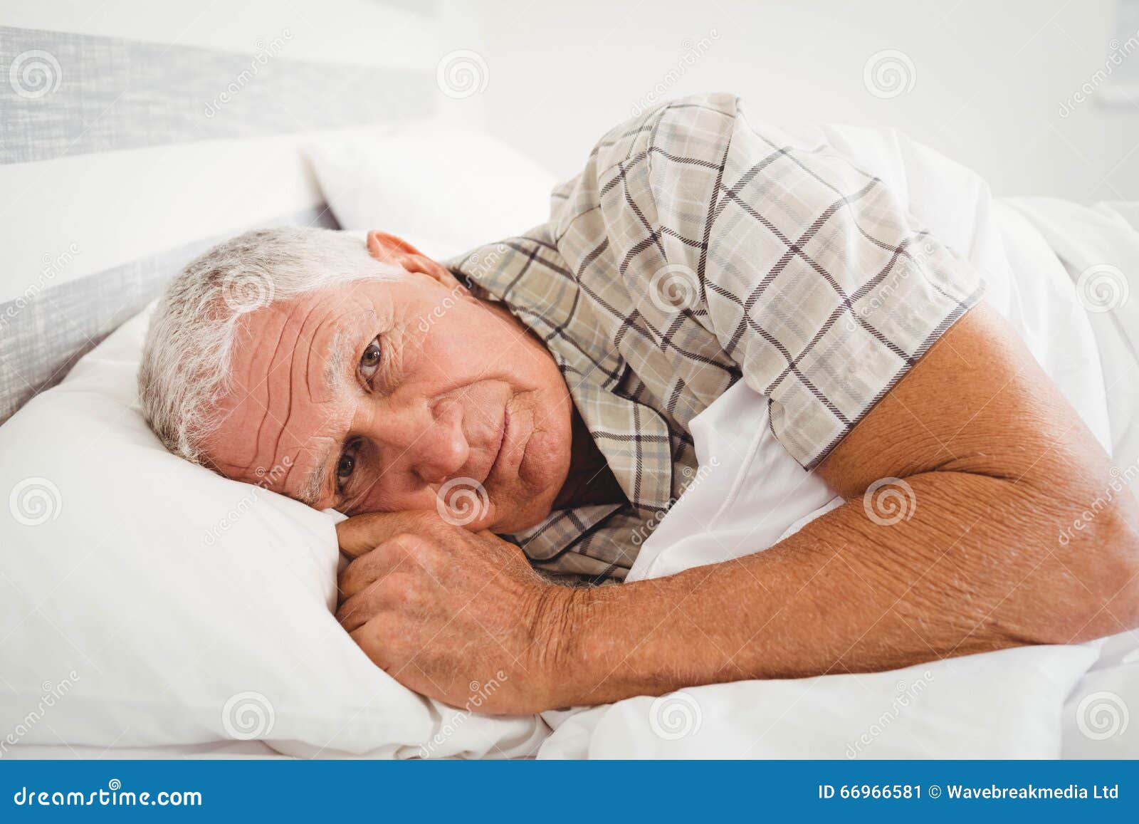 Sick Senior Man Lying on Bed Stock Image - Image of expression, abode ...