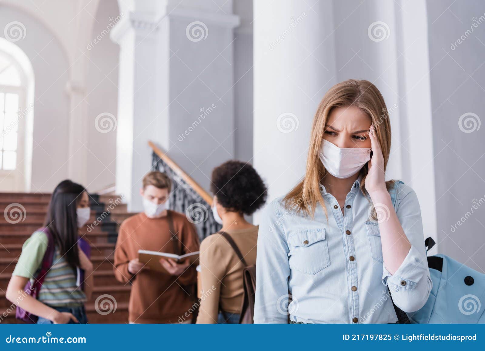 Sick Student in Medical Mask Standing Stock Image - Image of together ...