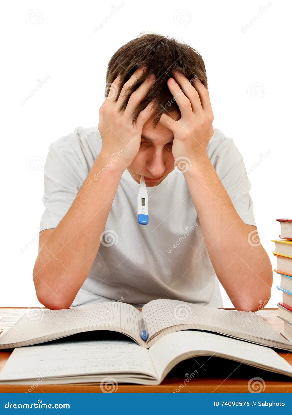 Sick Student with Thermometer Stock Image - Image of grief, sickness ...