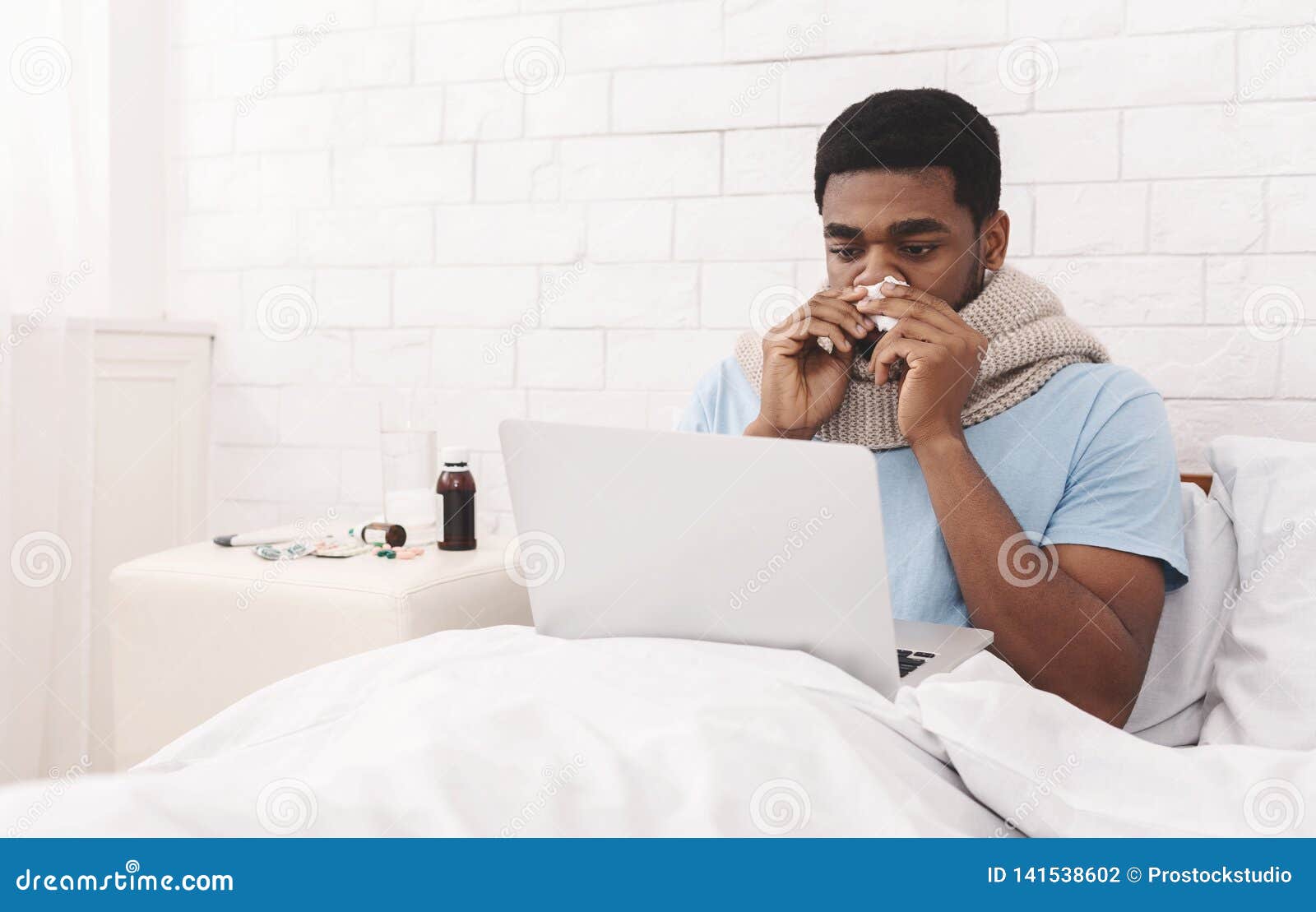 Sick Student Working from Home on University Project Stock Photo ...