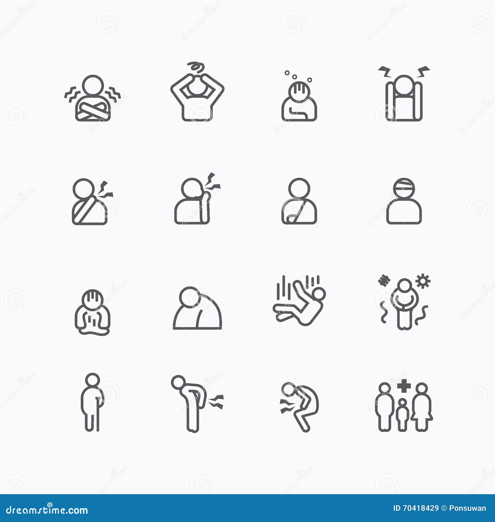 Sick Man Silhouette Poses. Set Of Diseases Icons. Vector Illustration ...