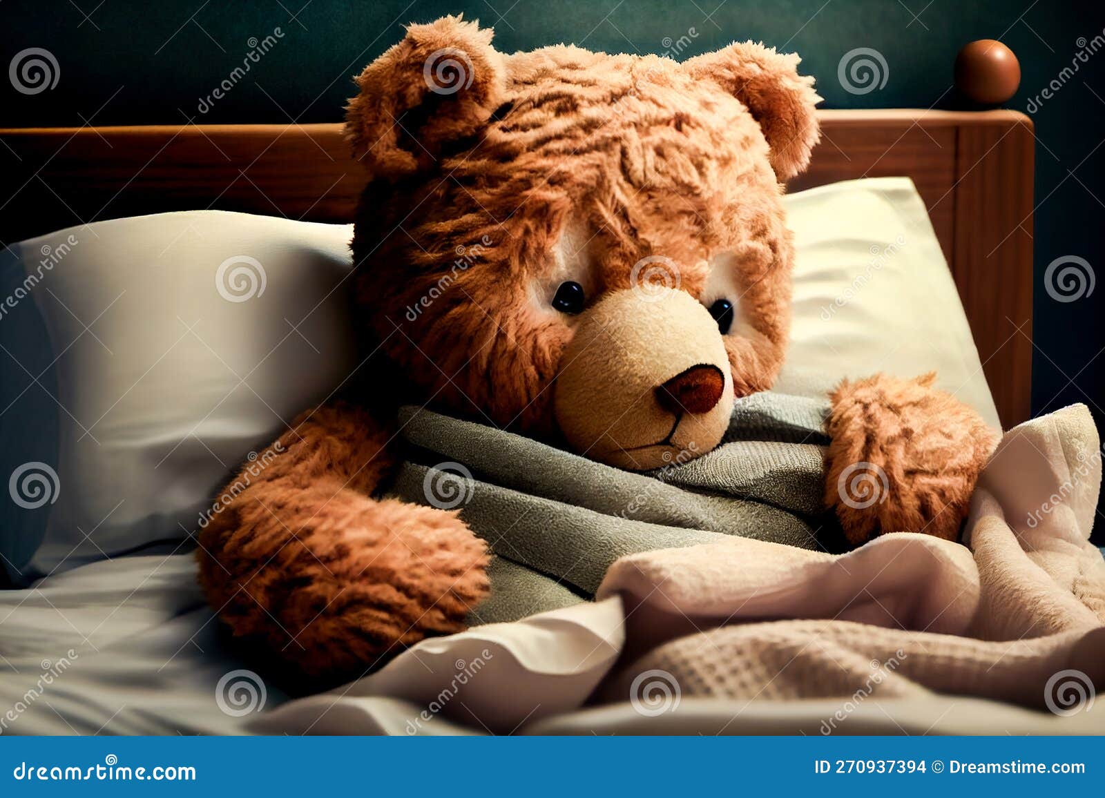 Sick Teddy Bear in Bed Illustration. Generative AI Stock Illustration ...